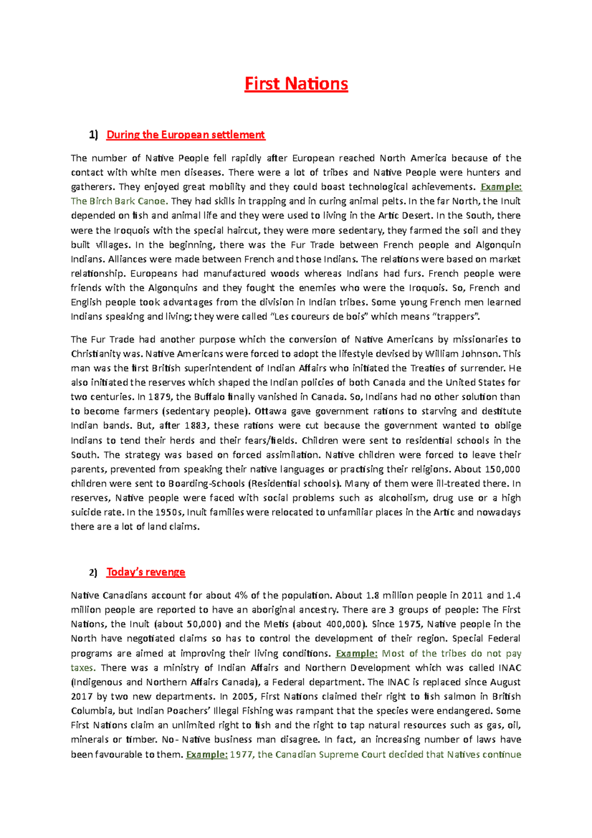 7) First Nations - Semestre 1 - First Nations 1) During the European ...