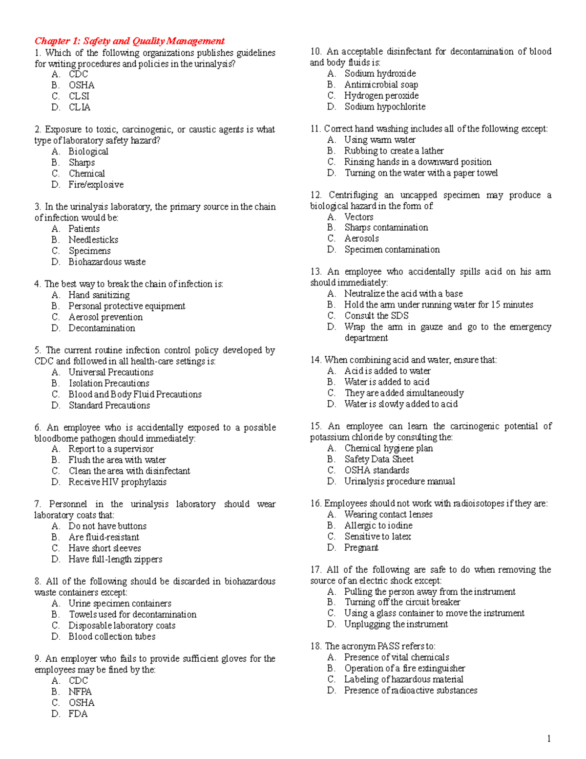AUBF Review Questions - Chapter 1: Safety and Quality Management Which ...