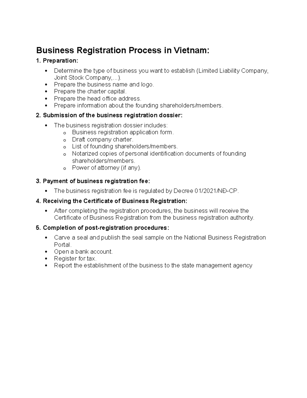 Business Registration Process in Vietnam - Preparation: Determine the ...