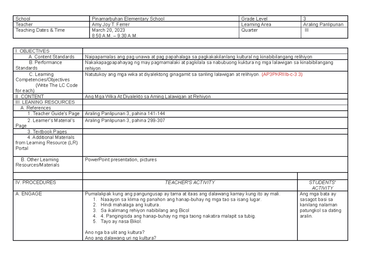 5Es DLP AP - Learning is sharing - School Pinamarbuhan Elementary ...