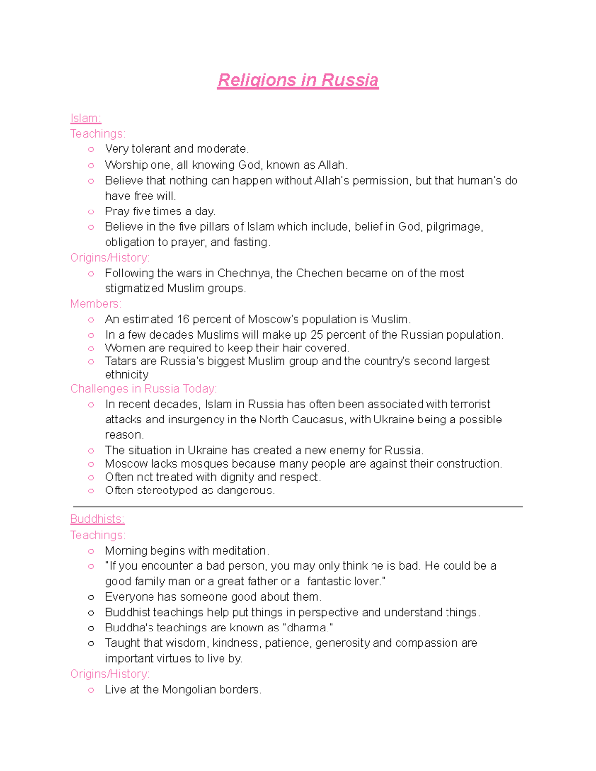 Religions in Russia Chart - Religions in Russia Islam: Teachings: Very ...