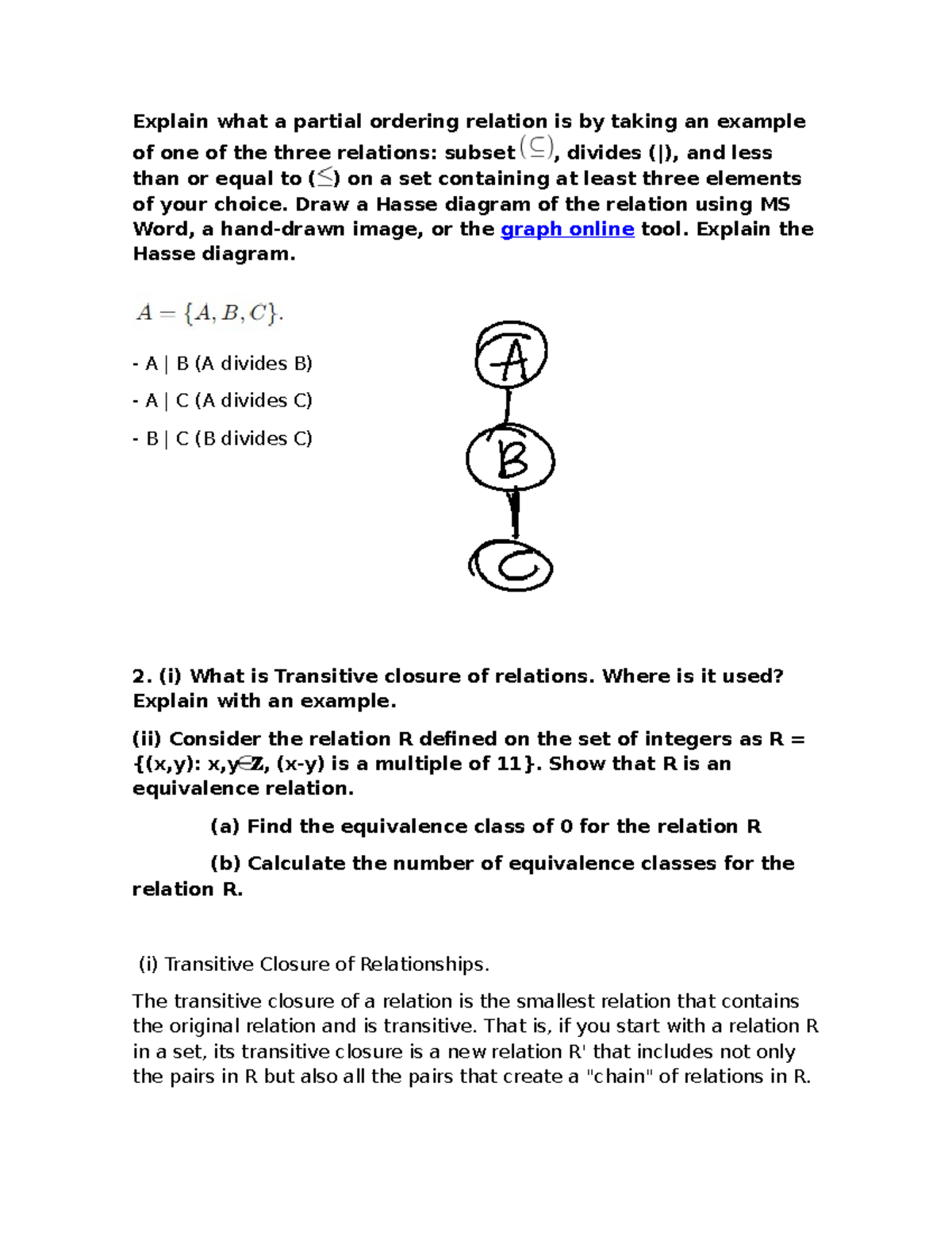 Math Assignment Unit 6 - Explain what a partial ordering relation is by taking an example of one ...