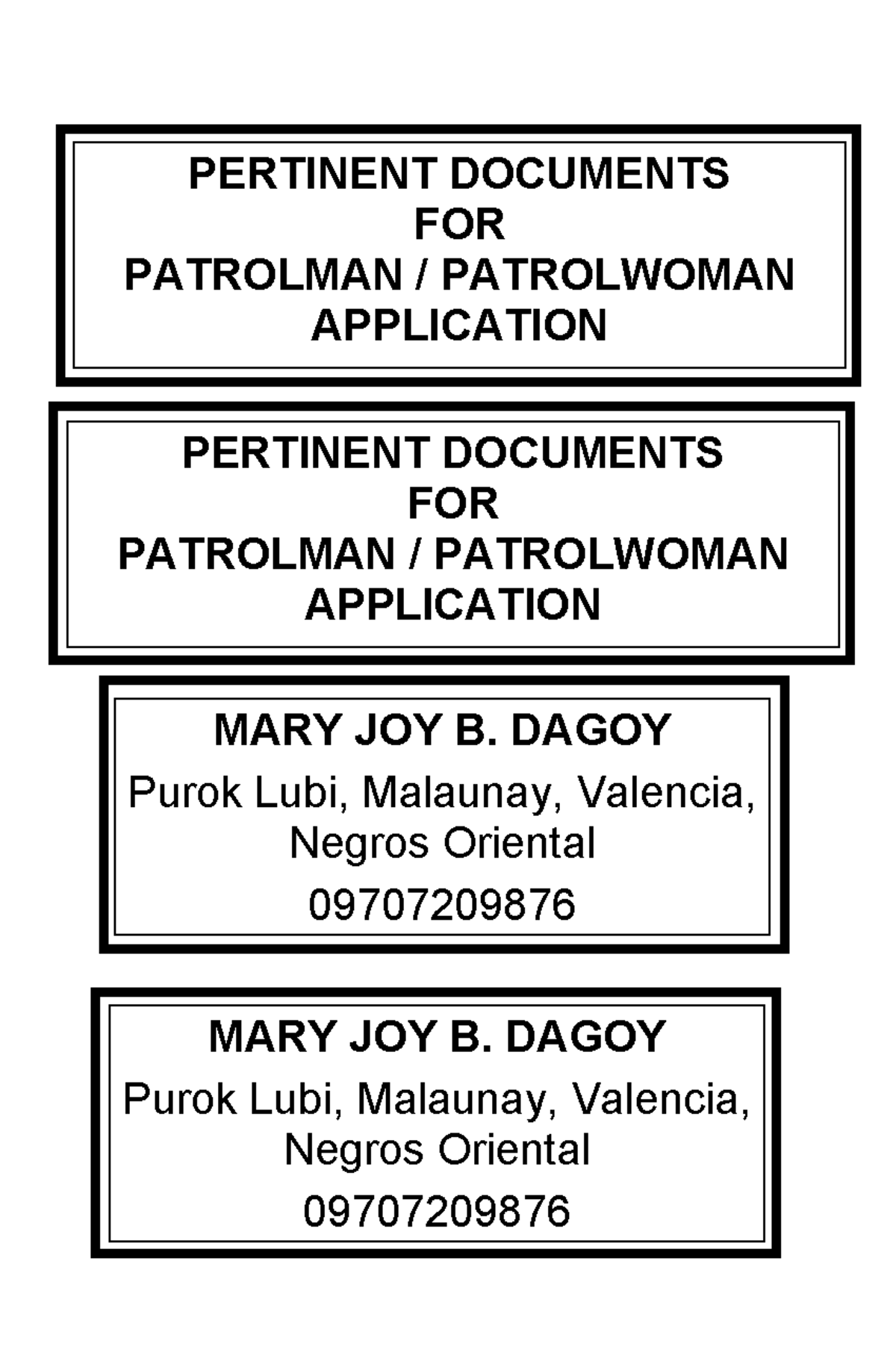 Front - Information Management - PERTINENT DOCUMENTS FOR PATROLMAN ...