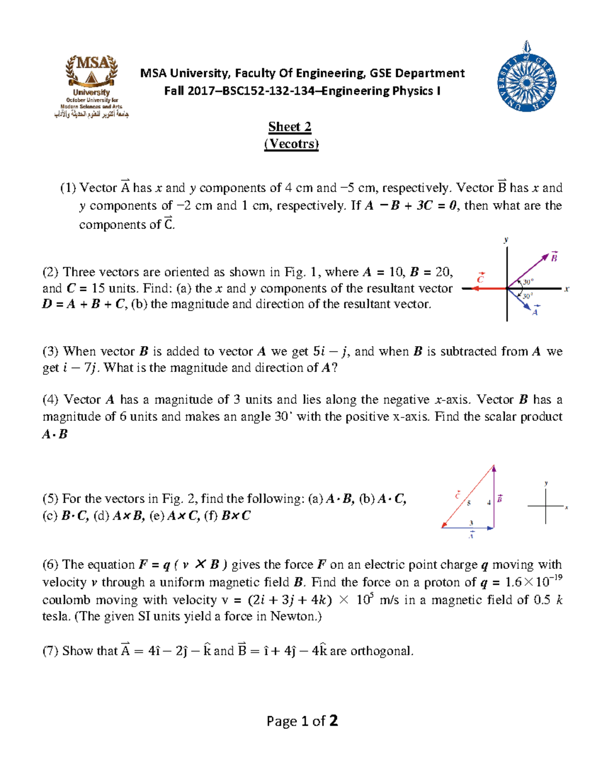 Sheet 2 - Fall 2017 - MSA University, Faculty Of Engineering, GSE ...
