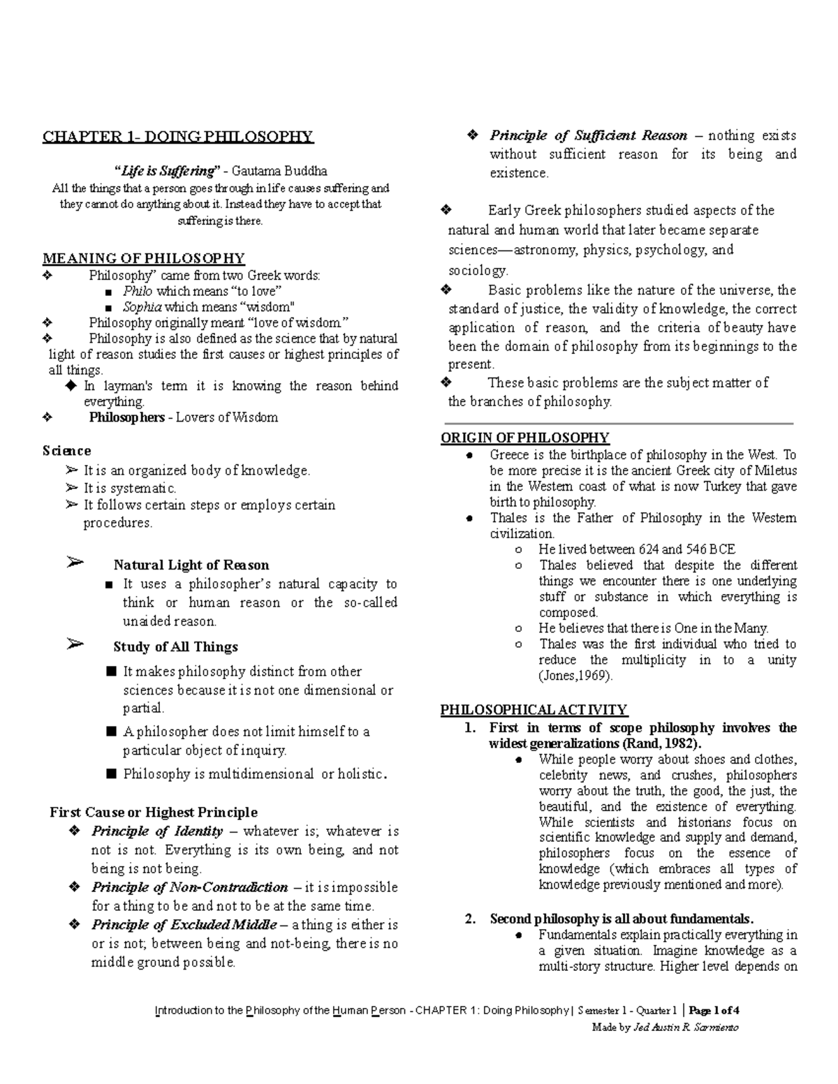 Chapter 1- Doing Philosophy - CHAPTER 1- DOING PHILOSOPHY
