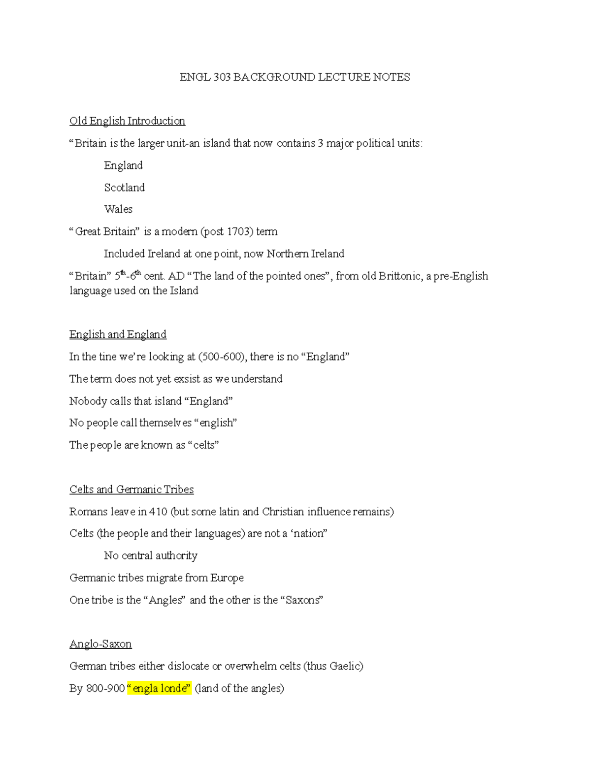 ENGL 303 Background Lecture Notes - ENGL 303 BACKGROUND LECTURE NOTES ...