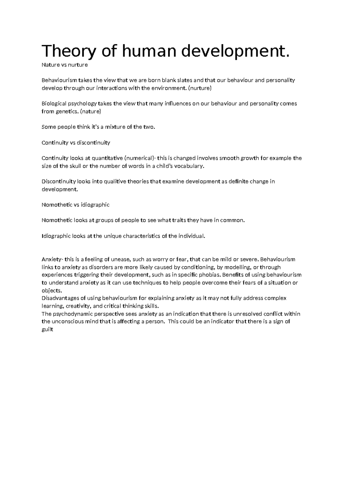 Theory of human development - Nature vs nurture Behaviourism takes the ...