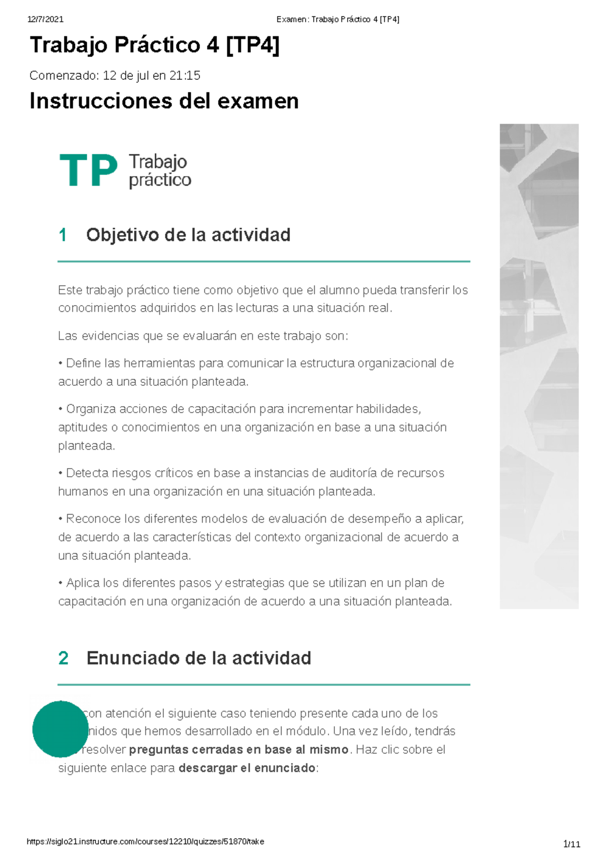 Administracion de RRHH - tp4 - 90% - 12/7/2021 Examen: Trabajo Práctico 4 [TP4] - Studocu