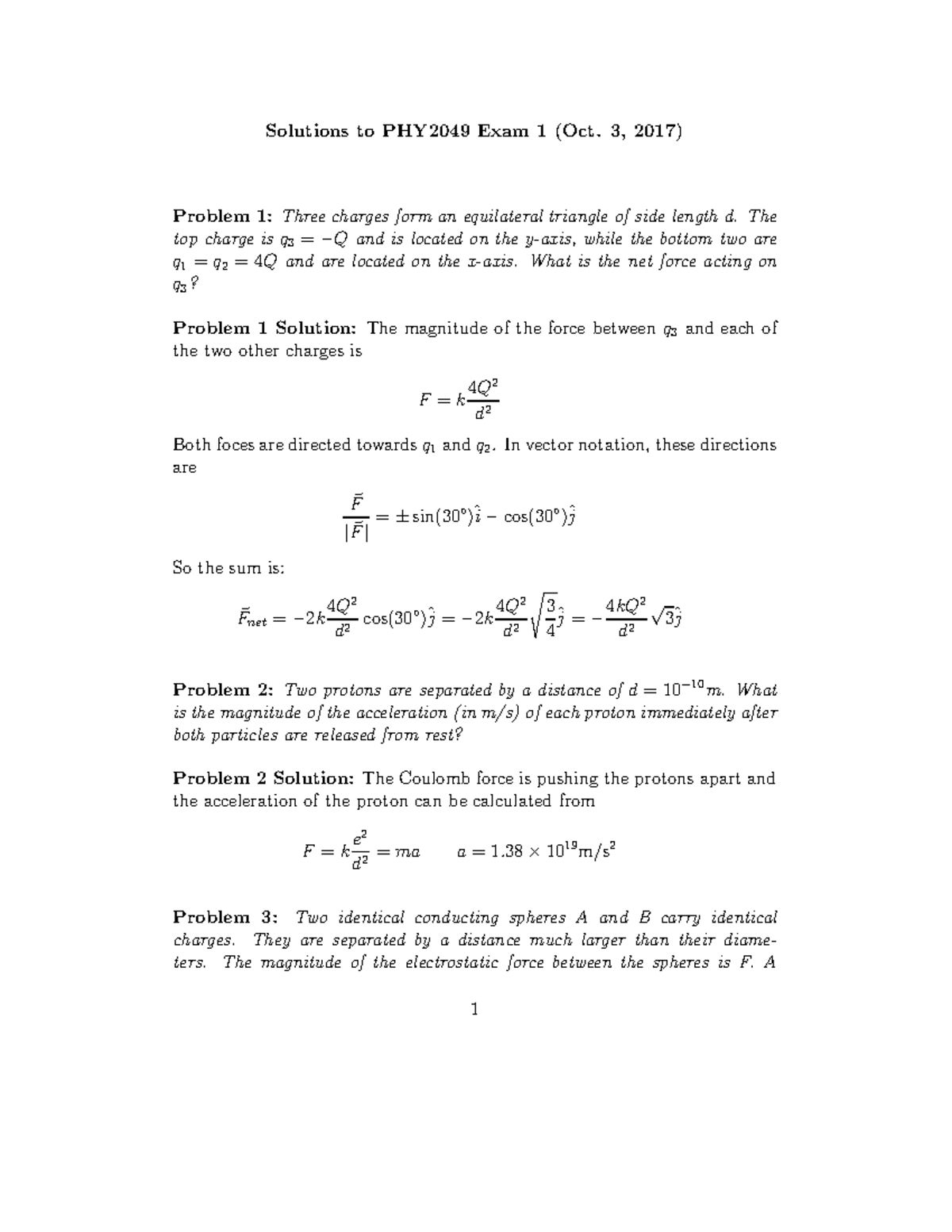 Exam1fall17solutions - PHY 2053 - University of Florida - StuDocu