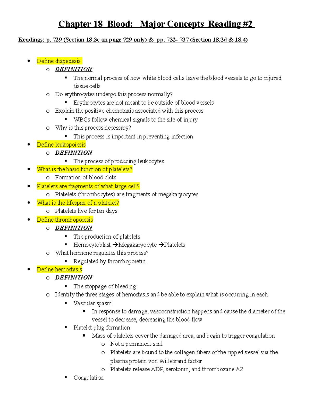 Chapter 18 Guide #2 - Major concepts on the Blood (2 of 2) - Chapter 18 ...