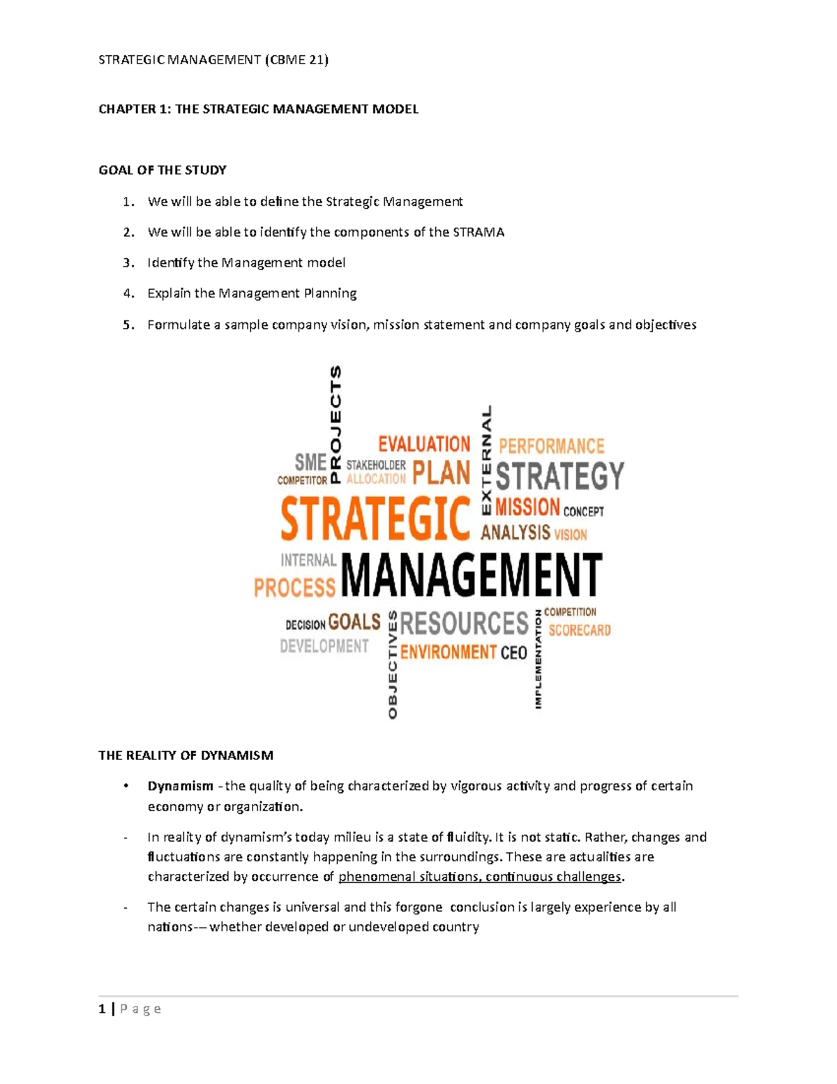 CBME 21 - C1 Strategic Management Model - CHAPTER 1: THE STRATEGIC ...