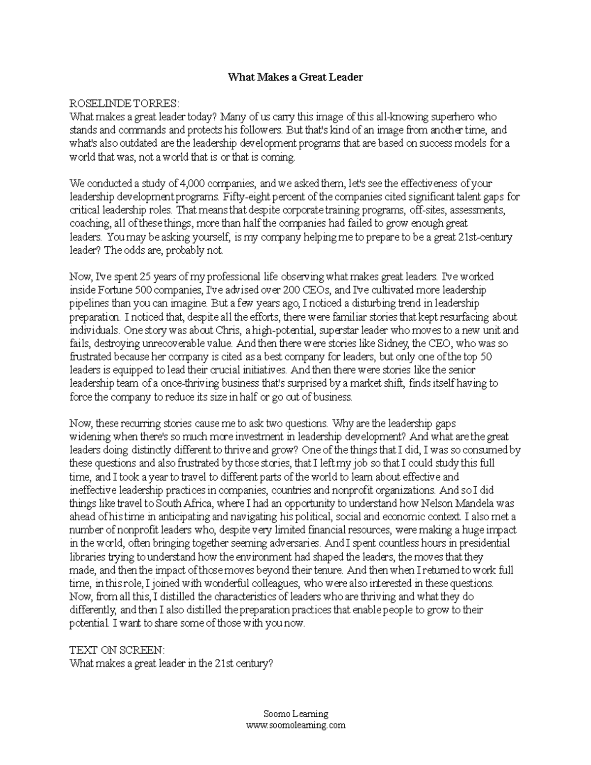 What makes a great leader today transcript - What Makes a Great Leader ...