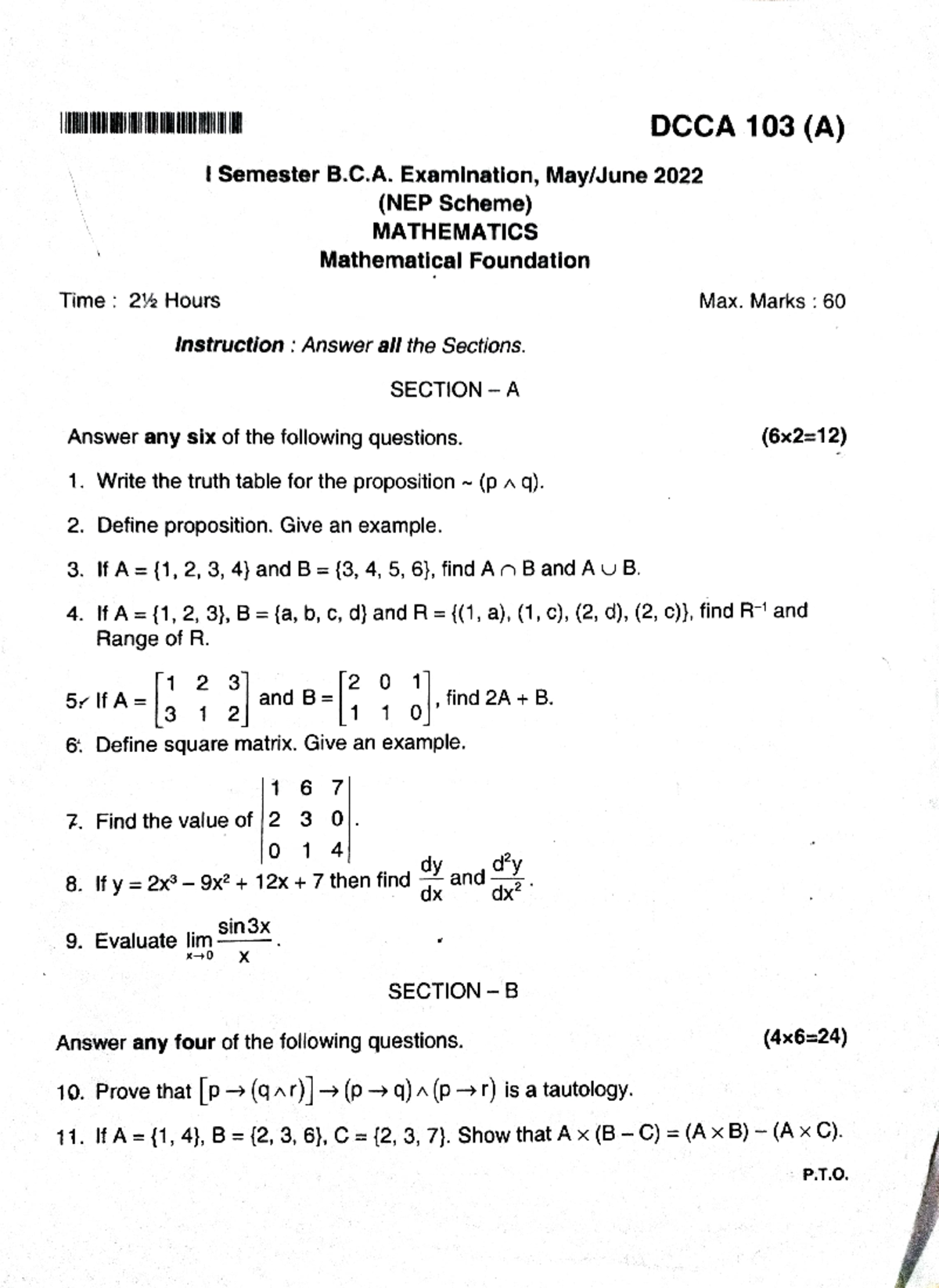 1st sem question papers - DCCA 103 (A) I Semester B.C. Examination, May ...
