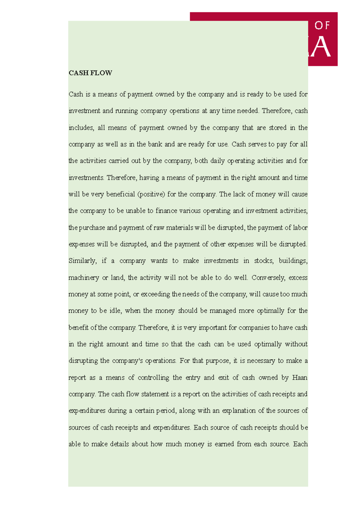 Documents Accounting - CASH FLOW - CASH FLOW Cash is a means of payment ...