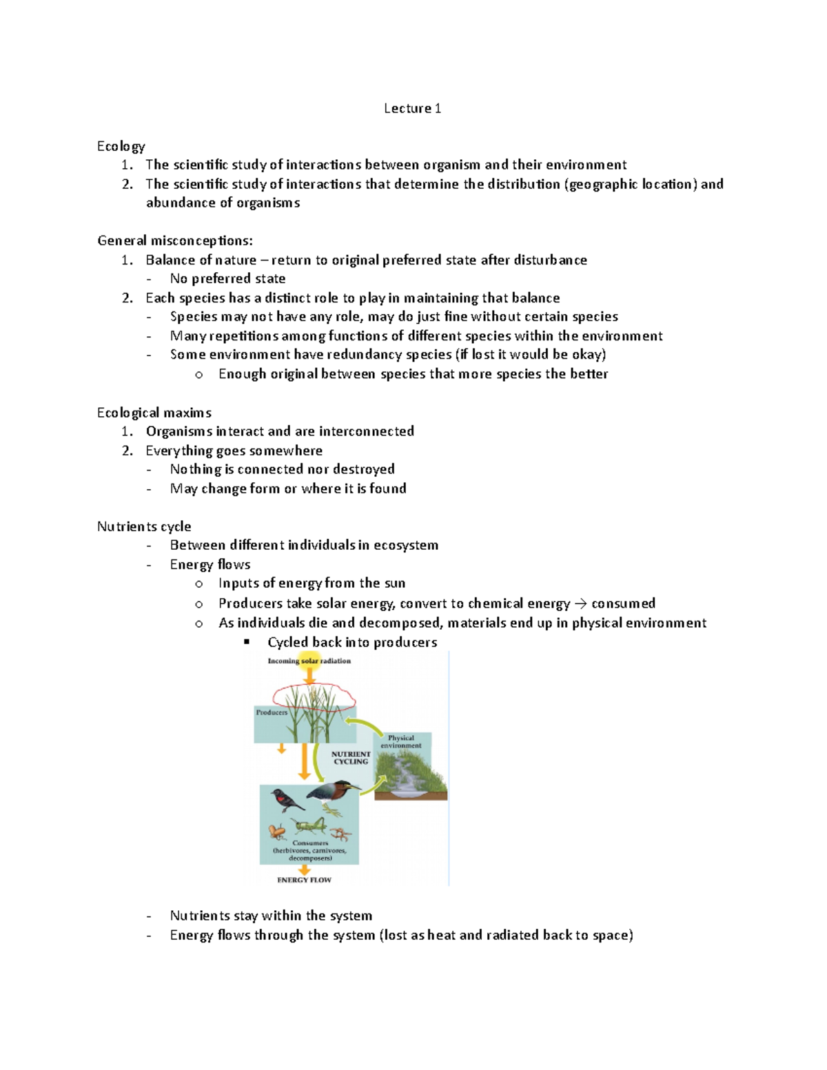 2483-LEC1 - Ecology - Lecture 1 Ecology 1. The scientific study of ...
