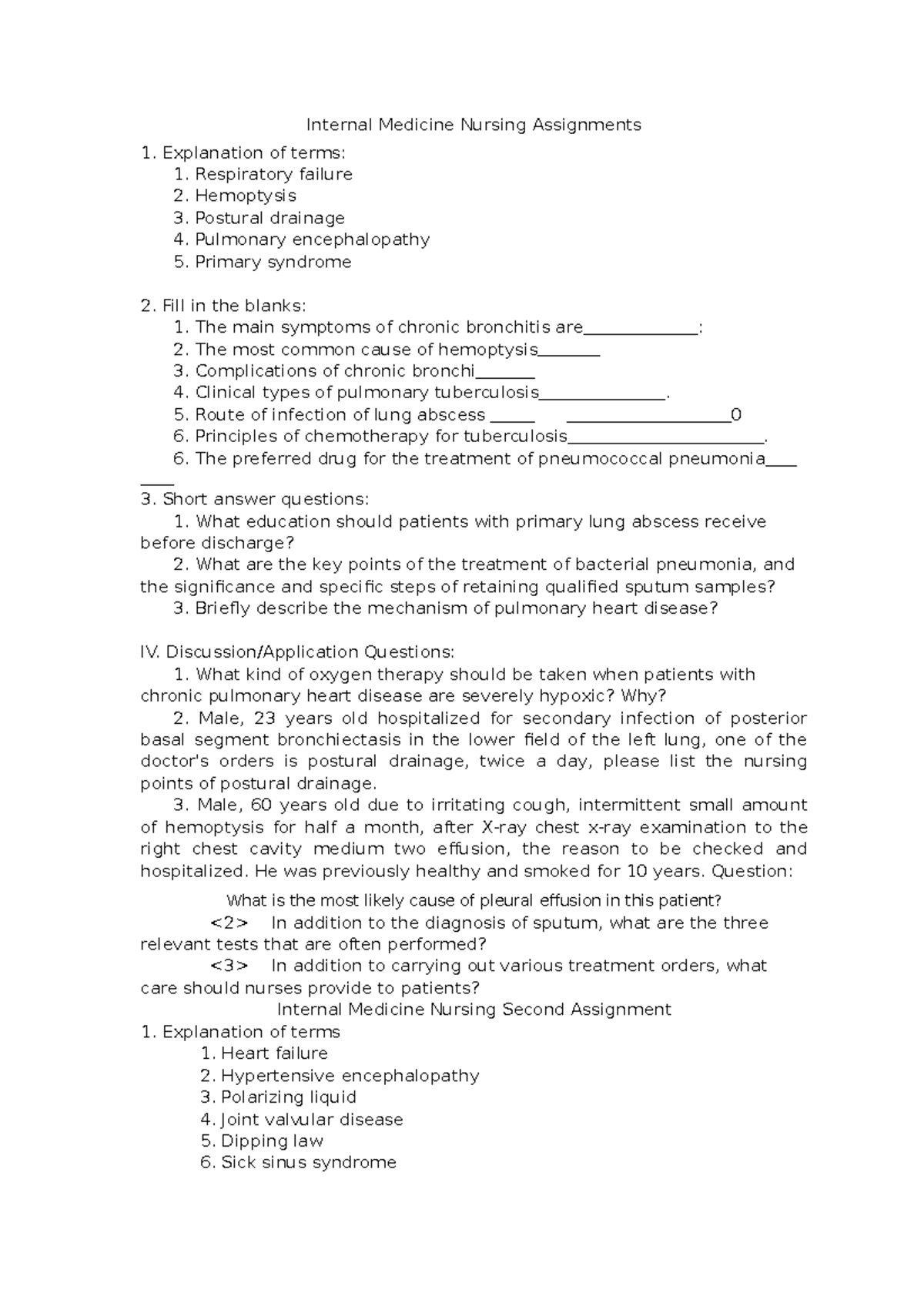 Internal Medicine Nursing Assignments - Internal Medicine Nursing ...