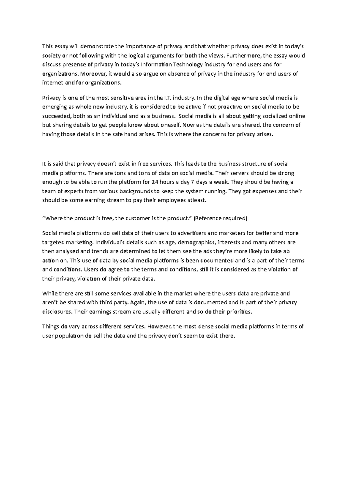 Does privacy literally exist in our society - 2000 words - This essay ...