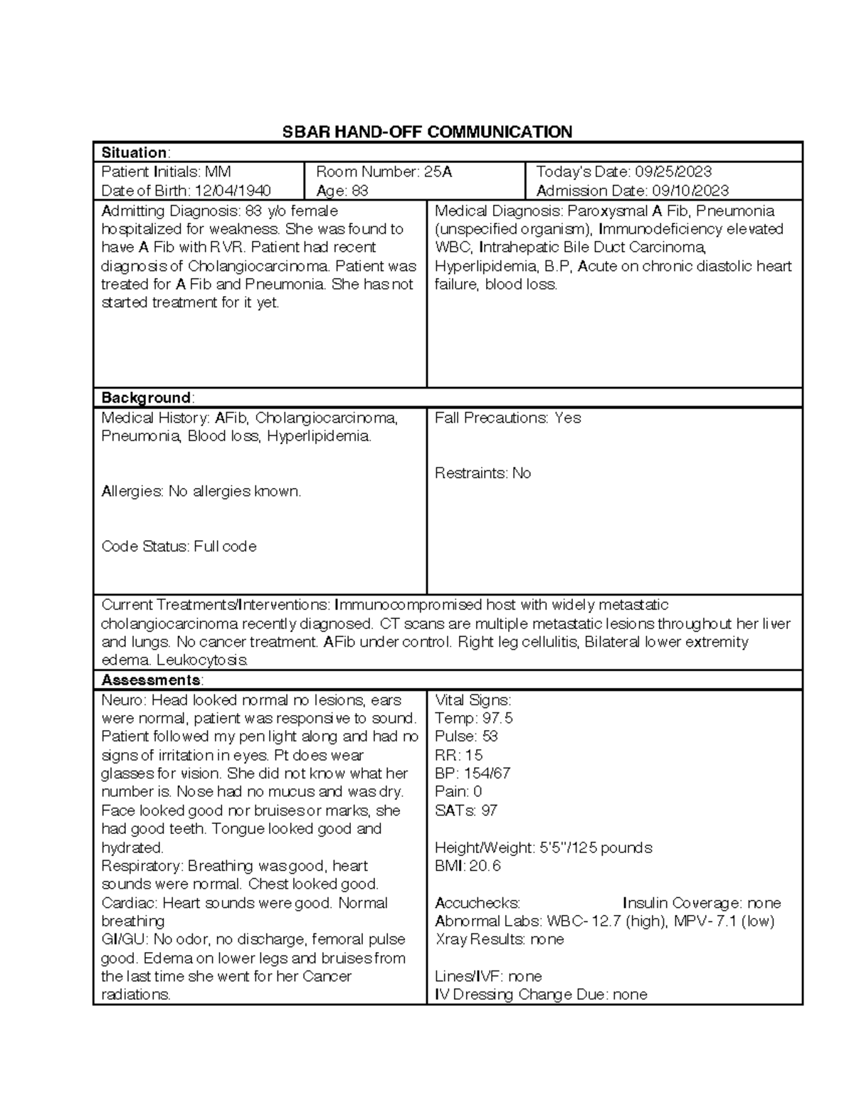 MARI ANN Mangis - concept map - SBAR HAND-OFF COMMUNICATION Situation ...