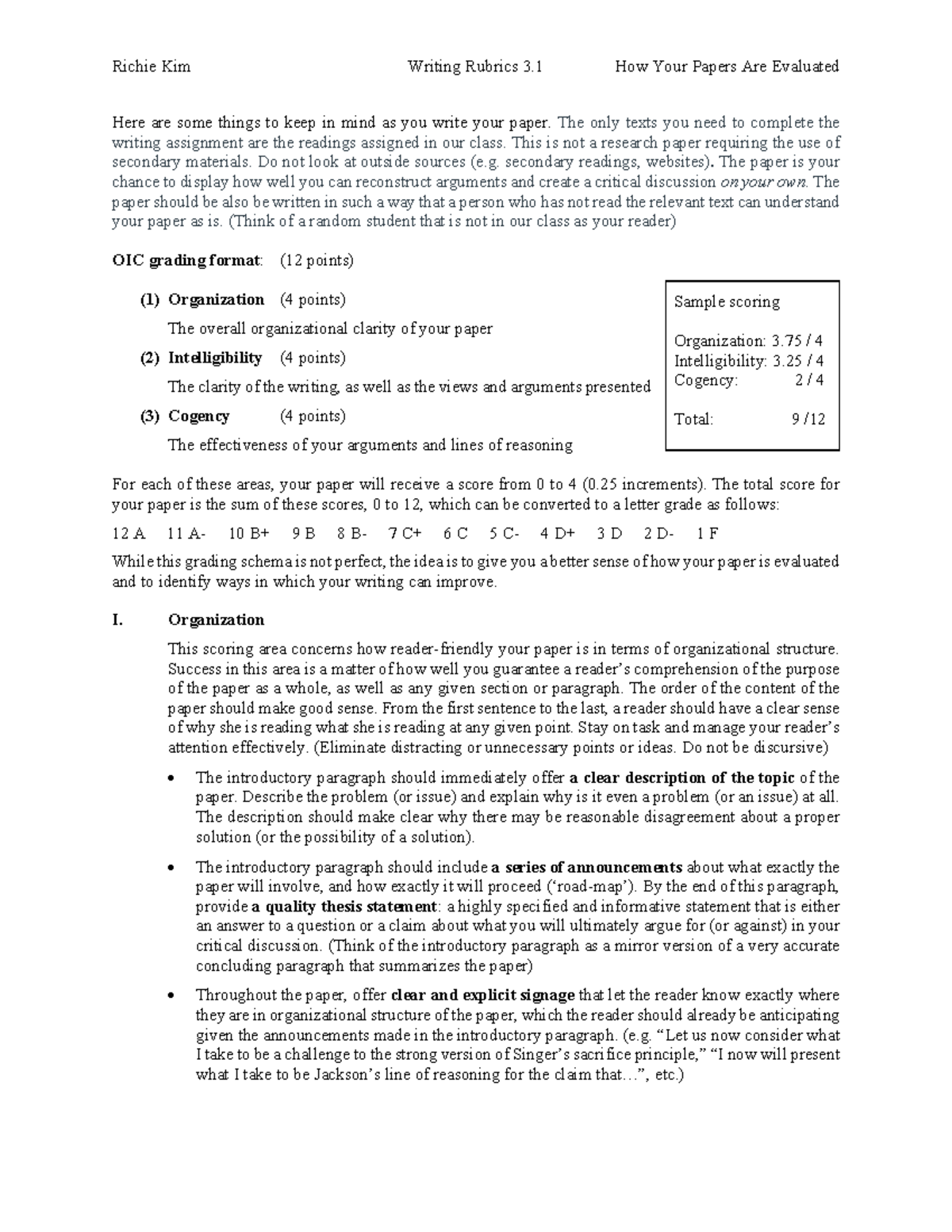 Writing Rubrics 3 - R1B - Richie Kim Writing Rubrics 3 How Your Papers ...