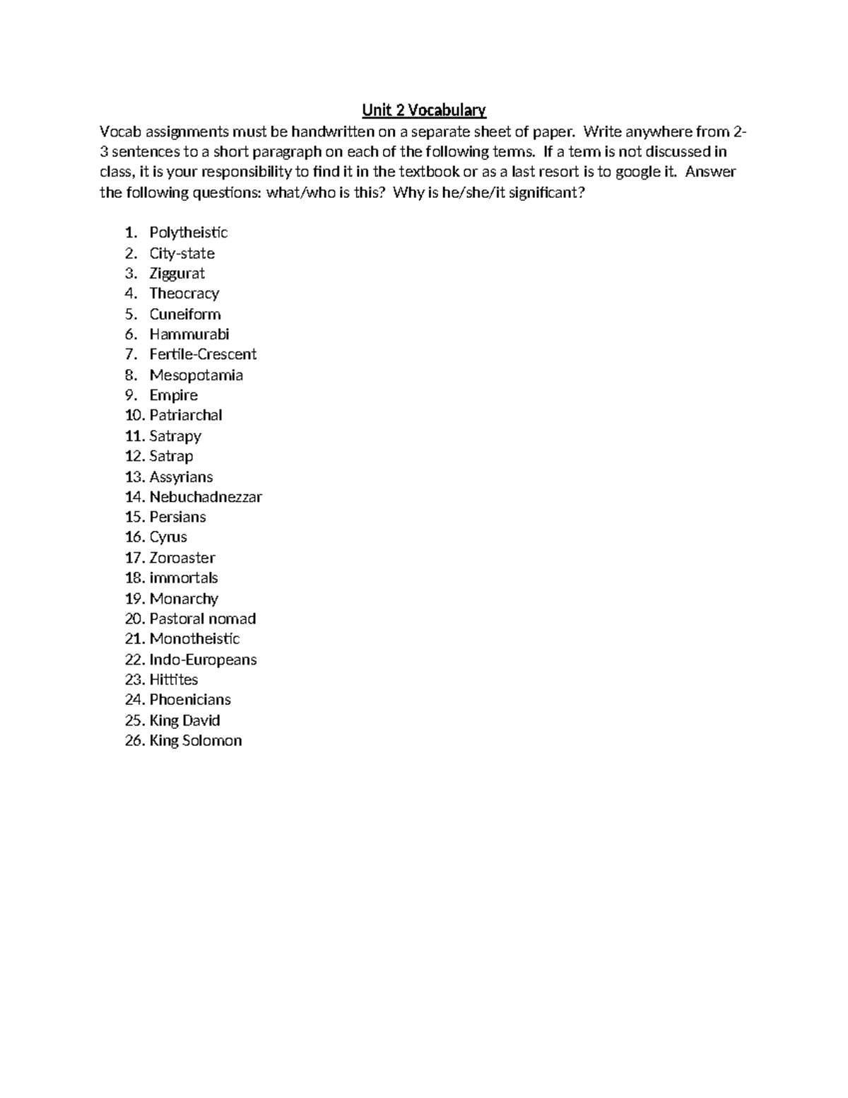 Unit 2 Vocabulary 3 - Good - Unit 2 Vocabulary Vocab assignments must ...