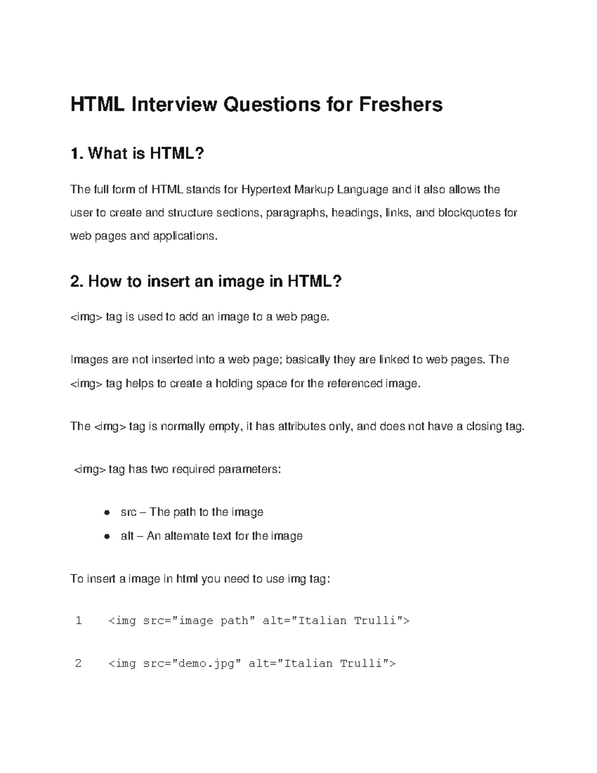 HTML- Interview- Questions - What is HTML? The full form of HTML stands for Hypertext Markup ...