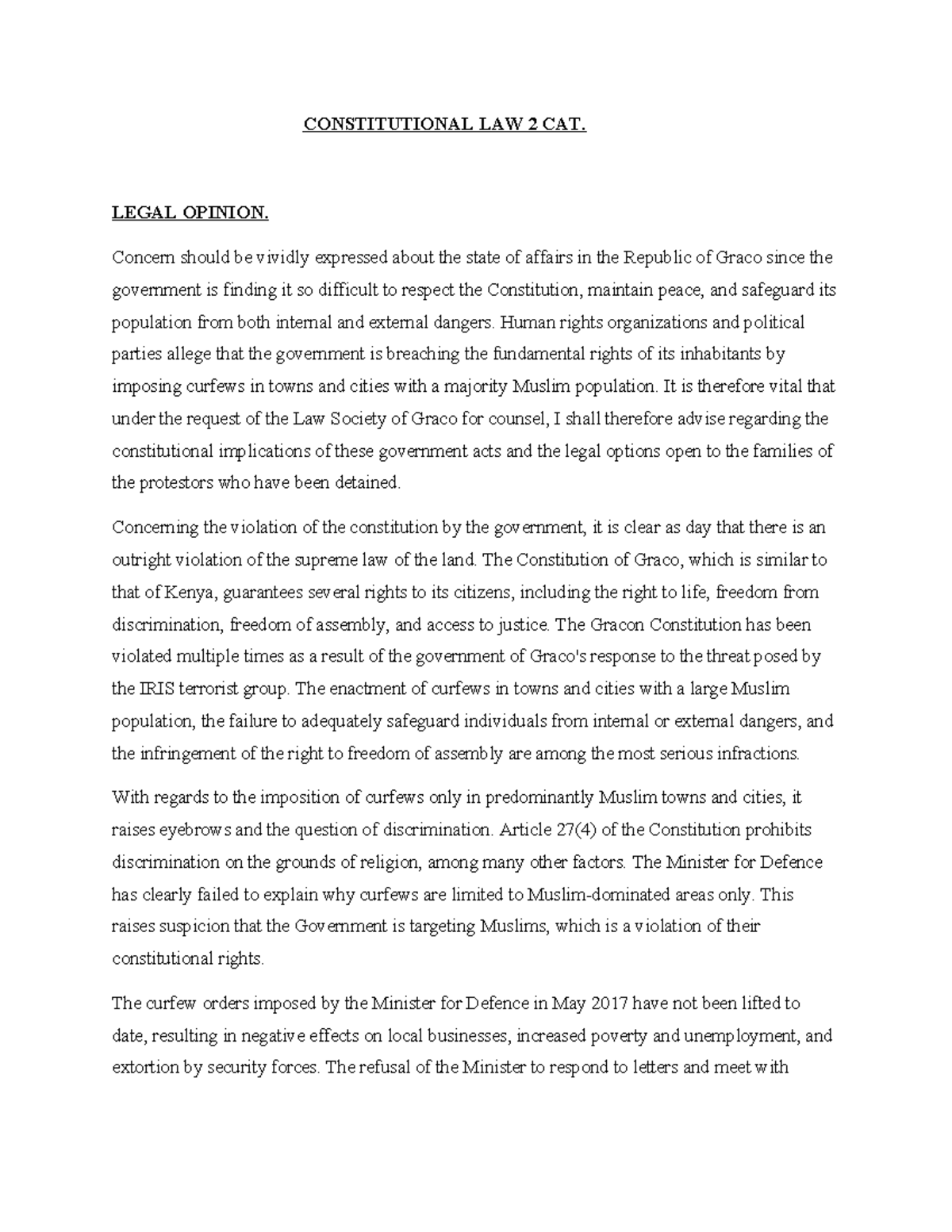 Constitutional LAW 2 CAT - CONSTITUTIONAL LAW 2 CAT. LEGAL OPINION ...