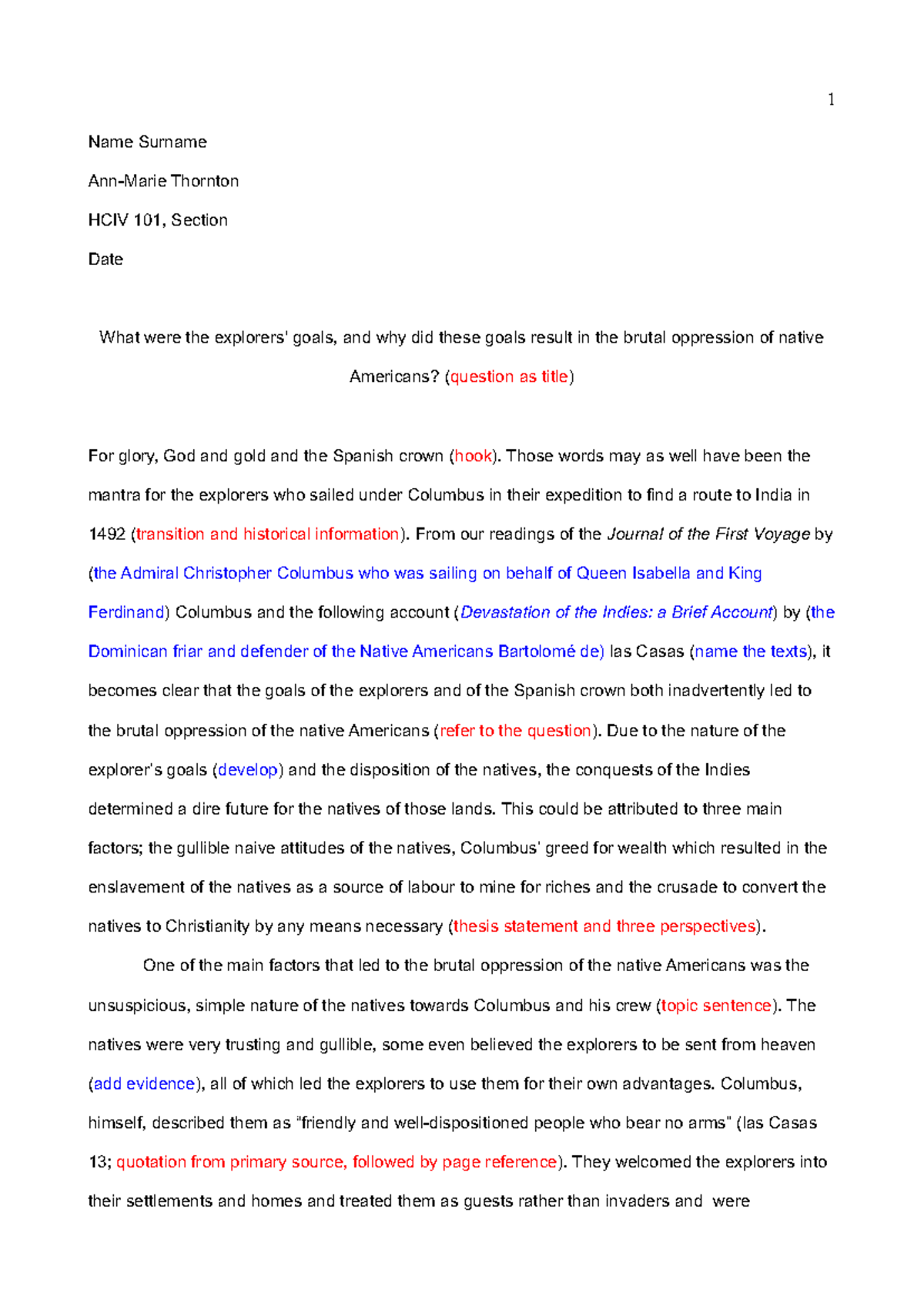 Sample Essay-F24 - Name Surname Ann-Marie Thornton HCIV 101, Section ...