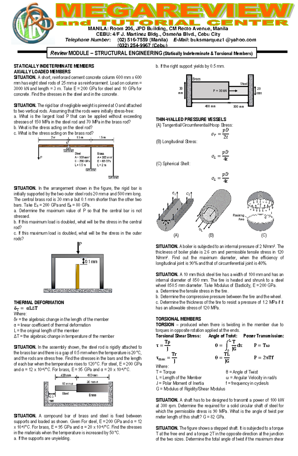Review Module 31 - Strength of Materials 2 - MANILA: Room 206, JPD ...