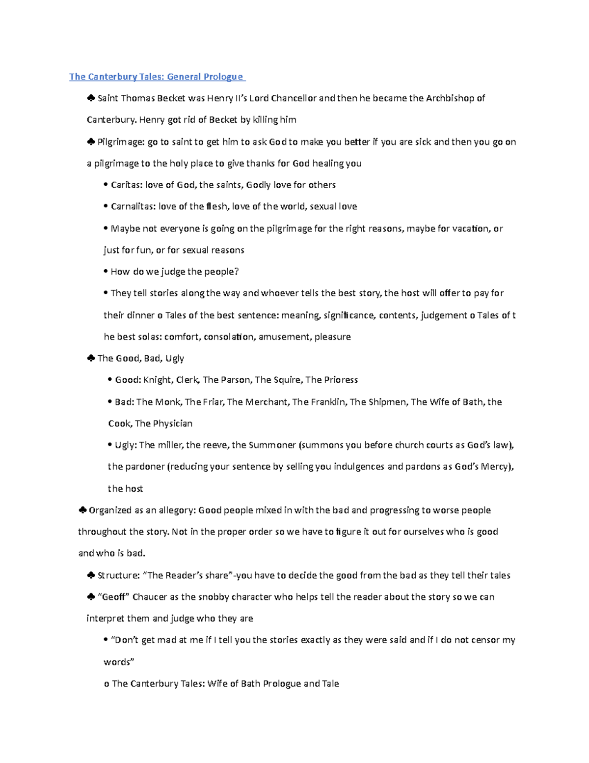The Canterbury Tale1 - Lecture notes Chapter 1 - The Canterbury Tales ...