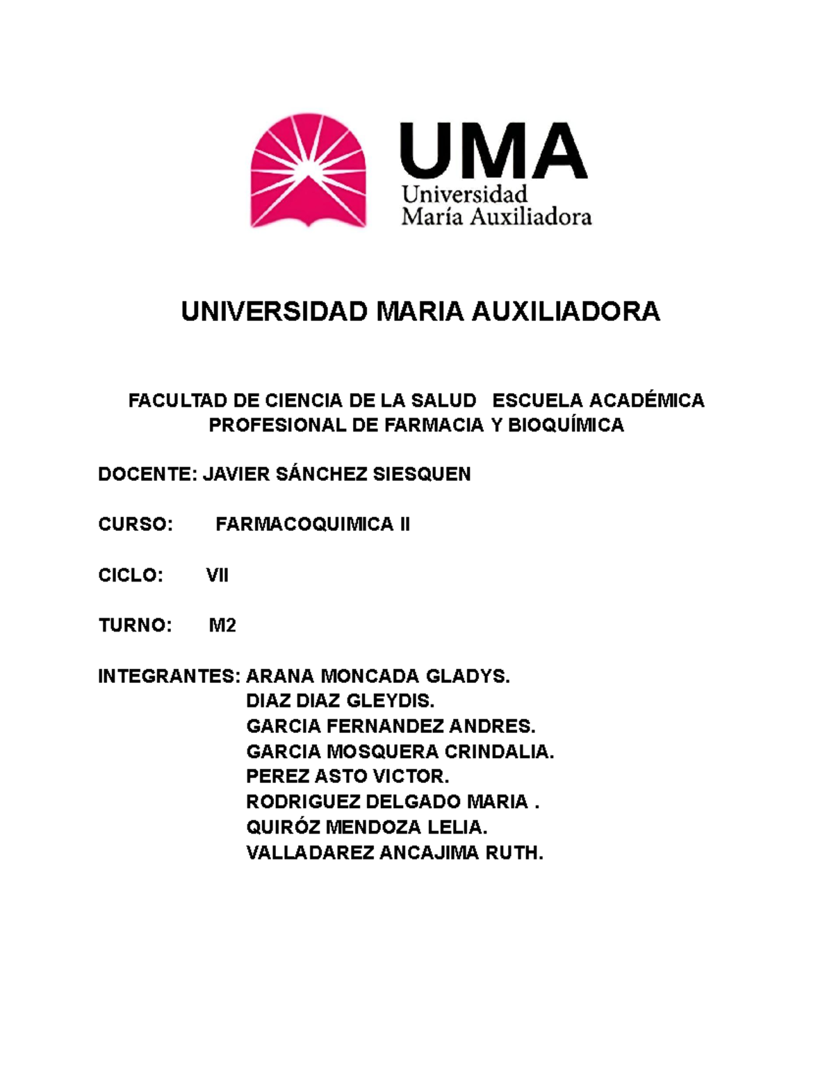 Universidad Maria Auxiliadora - UNIVERSIDAD MARIA AUXILIADORA FACULTAD DE CIENCIA DE LA SALUD ...