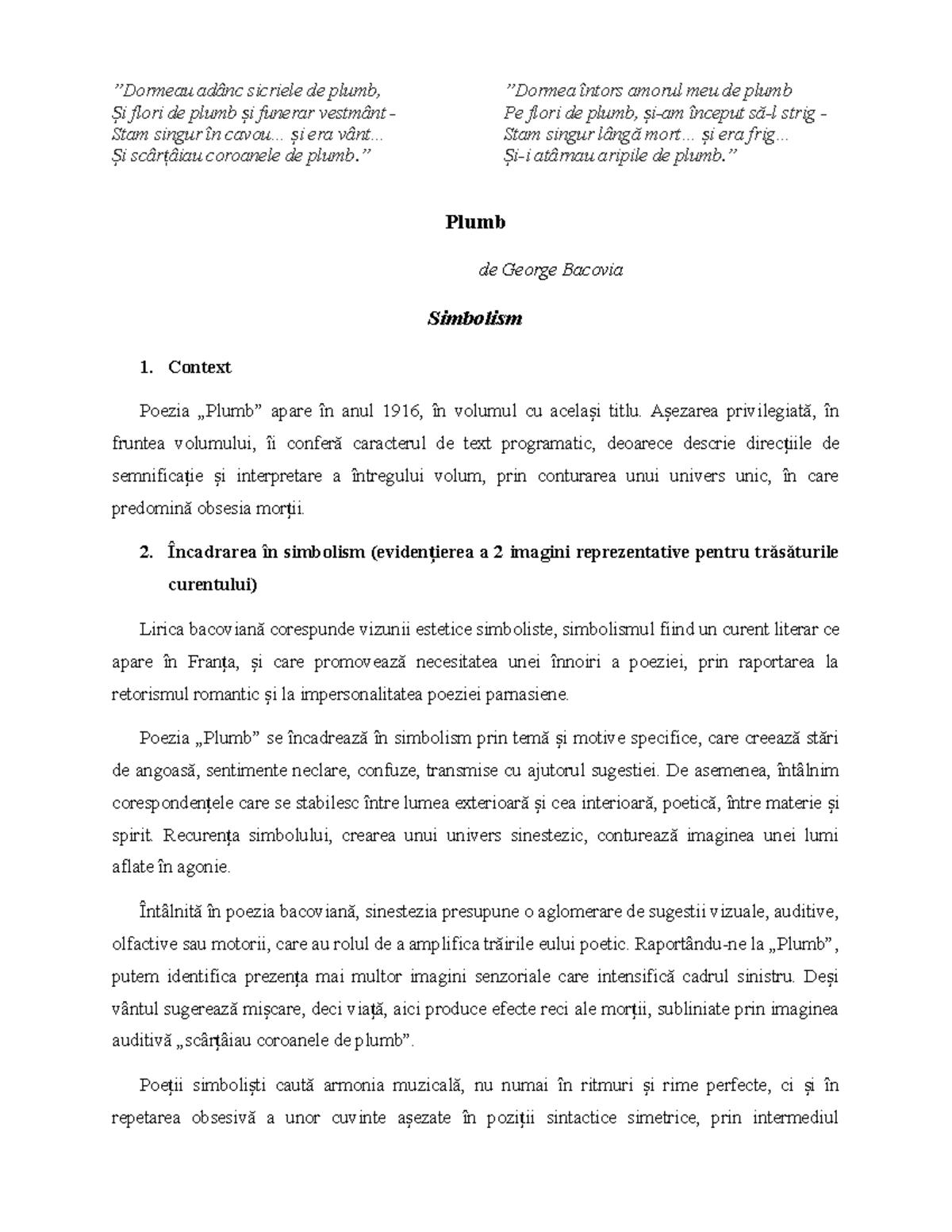 Plumb de George Bacovia - ”Dormeau adânc sicriele de plumb, Ș i flori ...