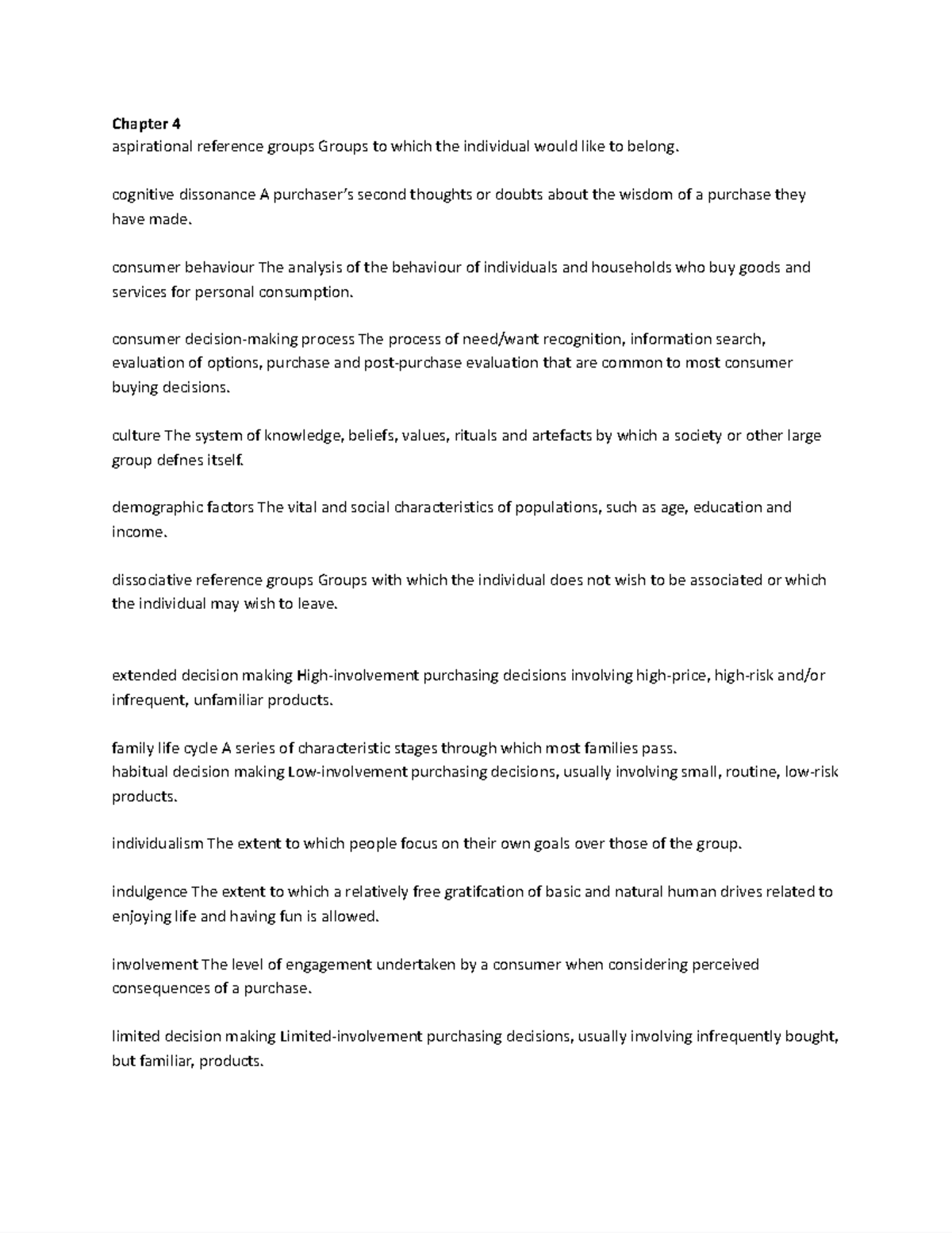 KEY Terms - Chapter 4 - Definitions - Chapter 4 aspirational reference ...