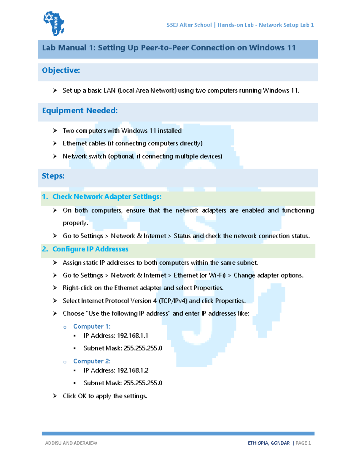 Hands-on Lab - Network Setup - Equipment Needed: Two computers with Windows 11 installed - Studocu