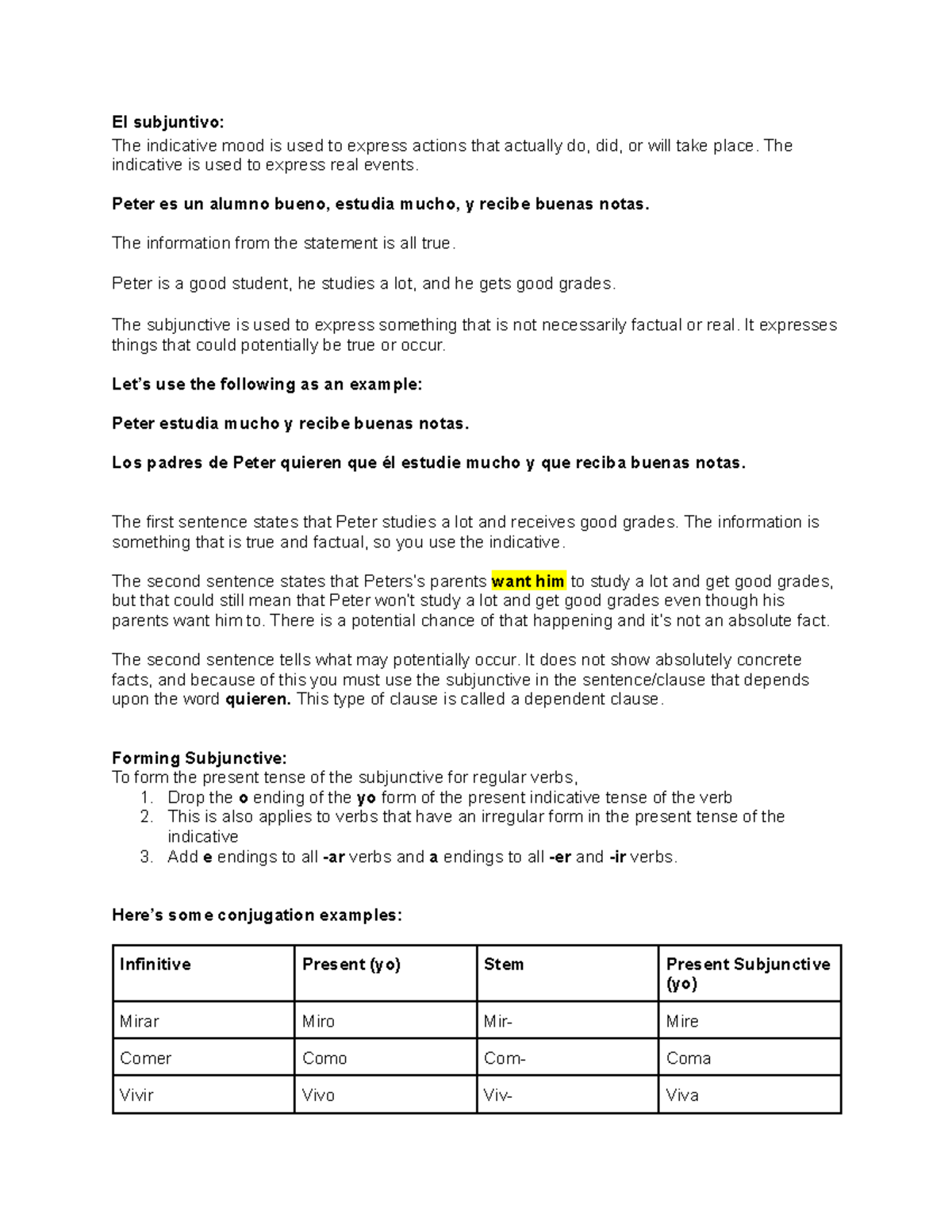 Spanish III Notes Subjunctive - El subjuntivo: The indicative mood is ...