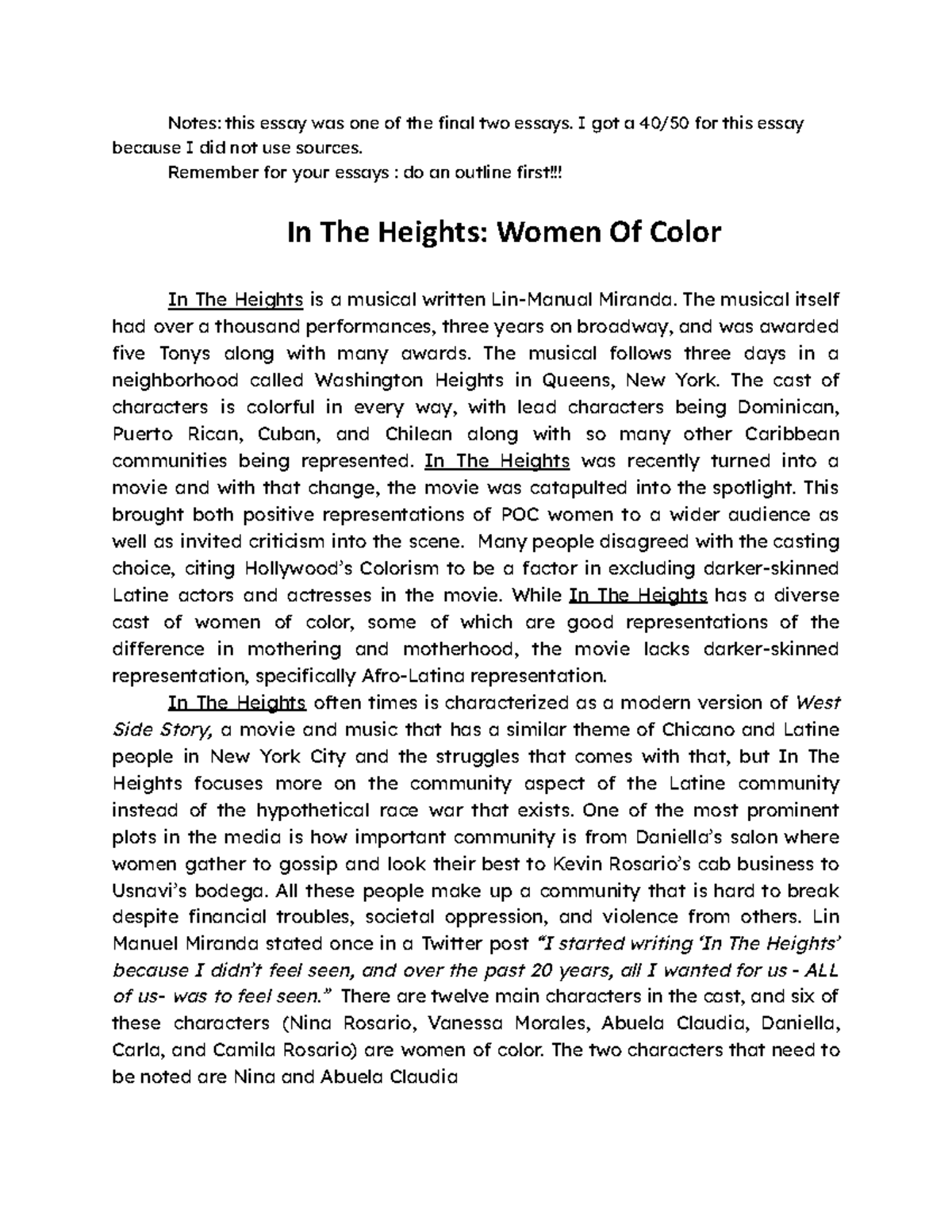 WOC final essay - Notes: this essay was one of the final two essays. I ...