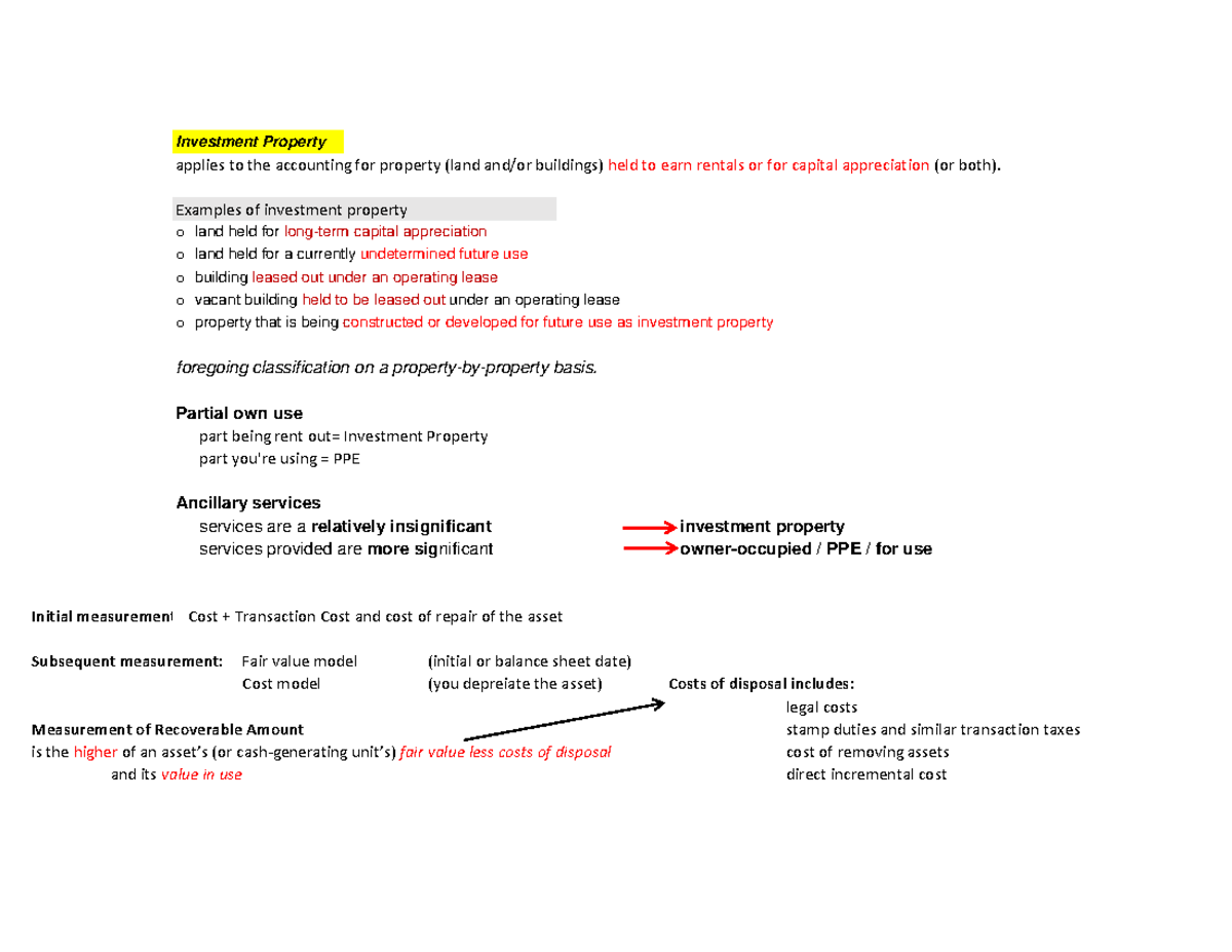 Investment Property - In vest ment Property applies to the accounting ...