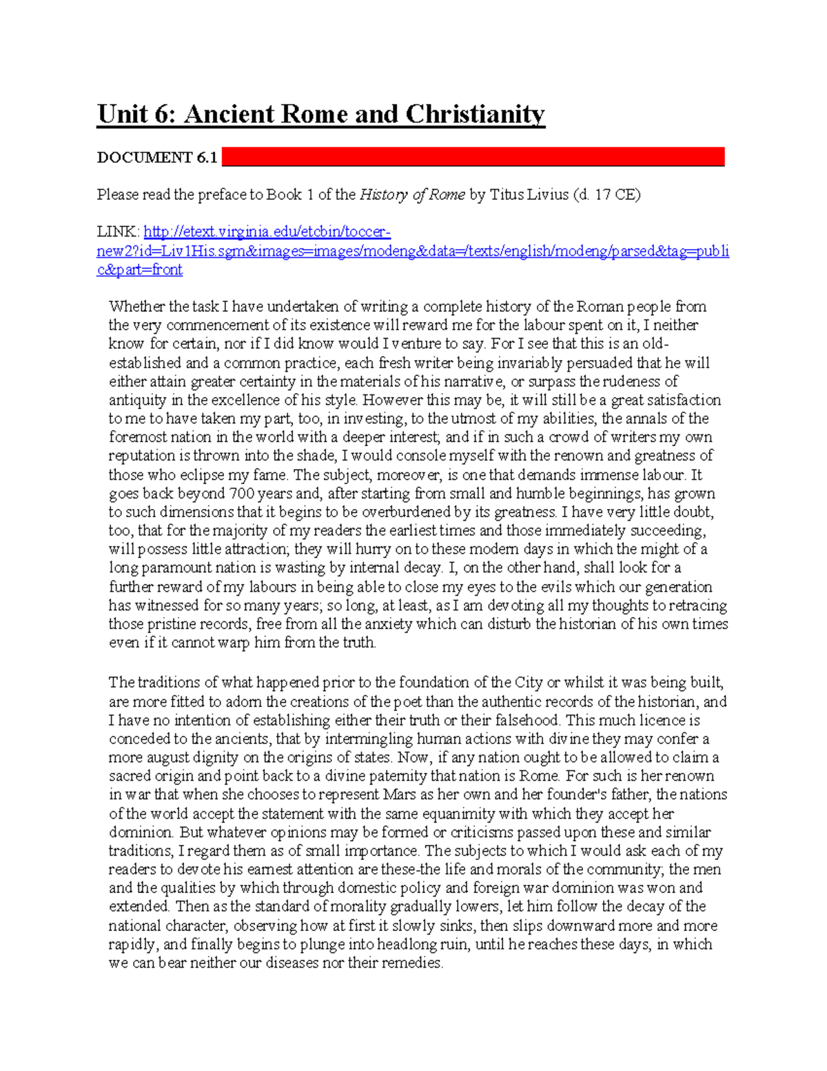 Unit 6 Reader - Silvestri - Unit 6: Ancient Rome and Christianity ...