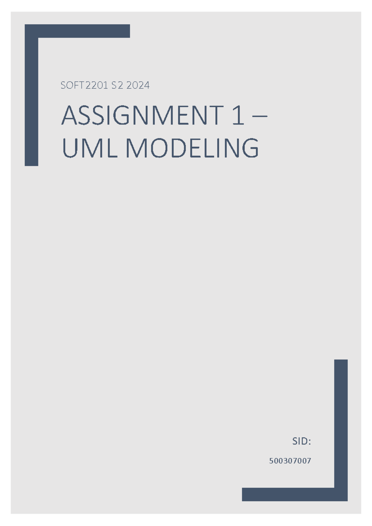 SOFT2201 ASM1 - SOFT2201 S2 2024 ASSIGNMENT 1 – UML MODELING SID ...