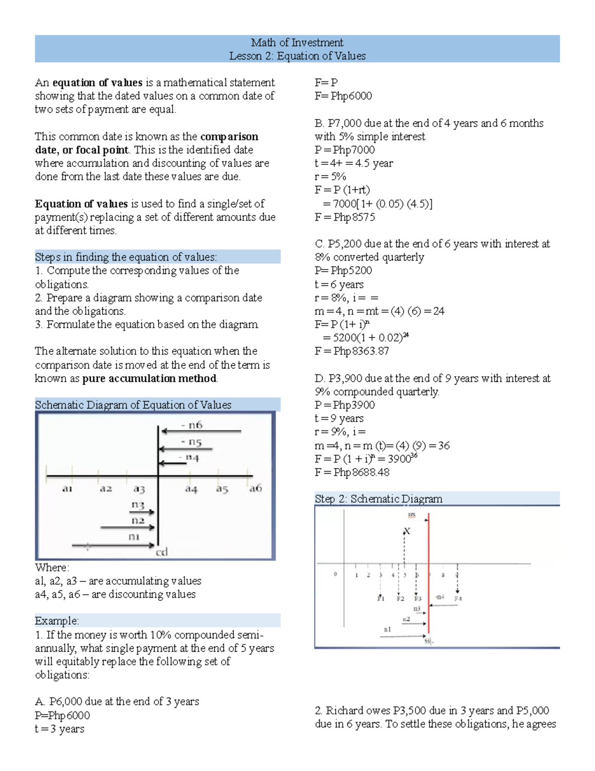 MATH 158 - 3 Lesson 2 - gjnnm - Math of Investment Lesson 2: Equation ...