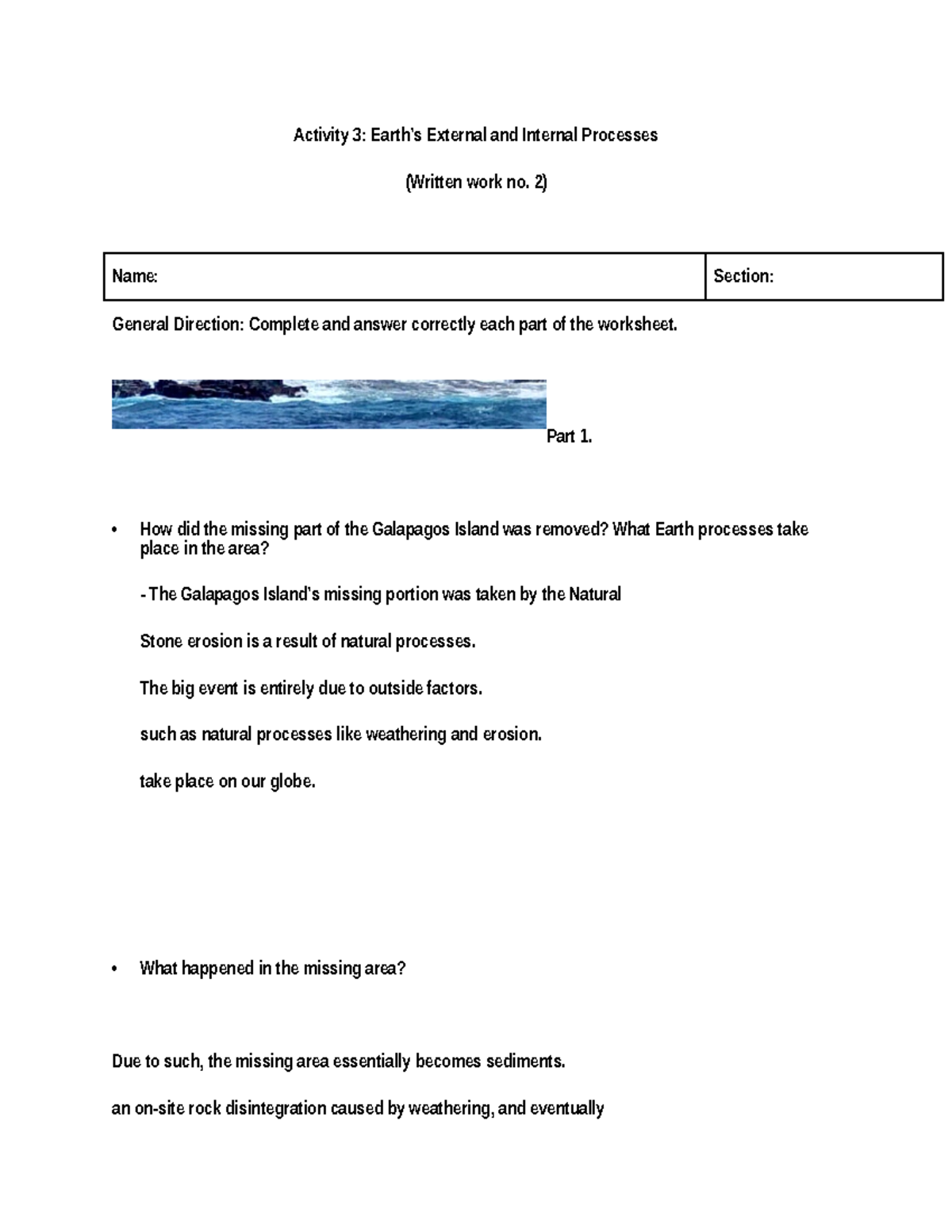 Activity 3 Earth's External and Internal Processes - Activity 3: Earth ...