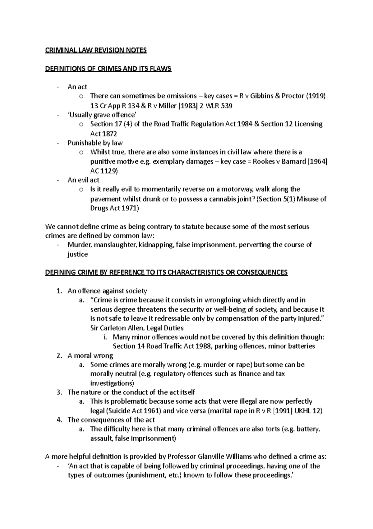 Criminal Law Revision Notes - CRIMINAL LAW REVISION NOTES DEFINITIONS ...