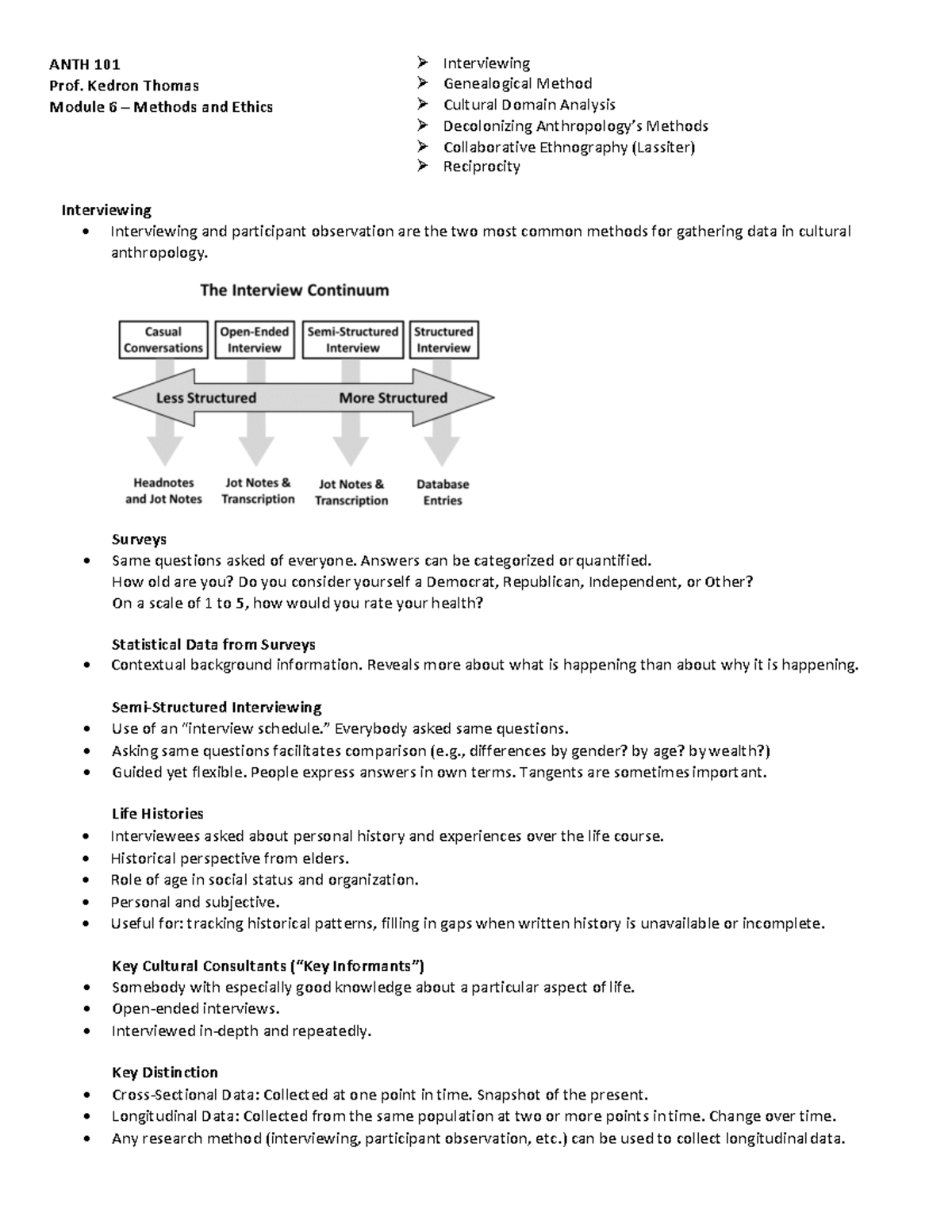 M06 Methods and Ethics - lecture notes - ANTH 101 Prof. Kedron Thomas ...