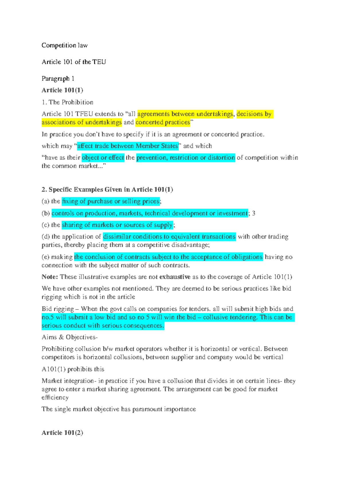 A101 - Article 101 of the TFEU on collusions - Competition law Article 101 of the TEU Paragraph ...