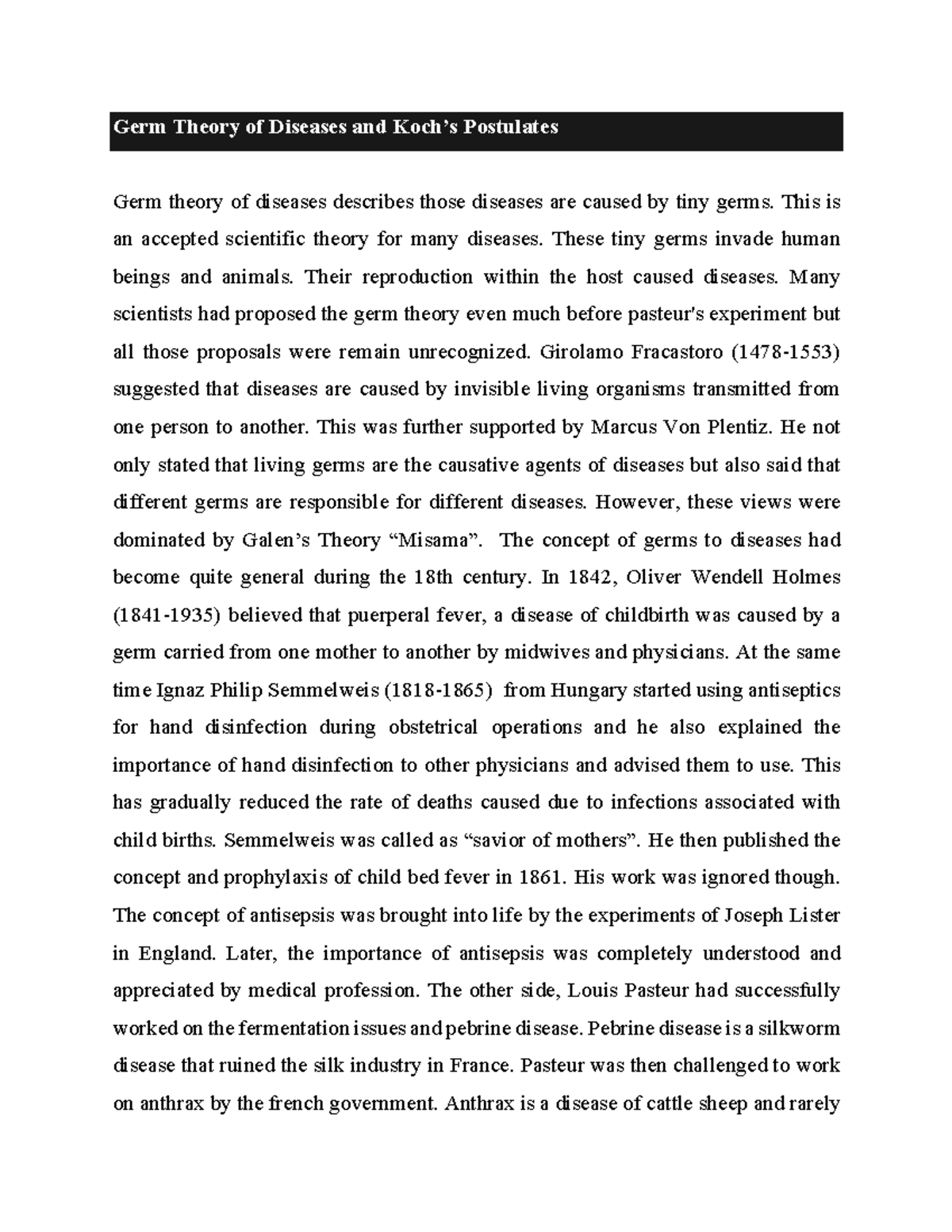 Germ Theory of Diseases and Koch - This is an accepted scientific ...