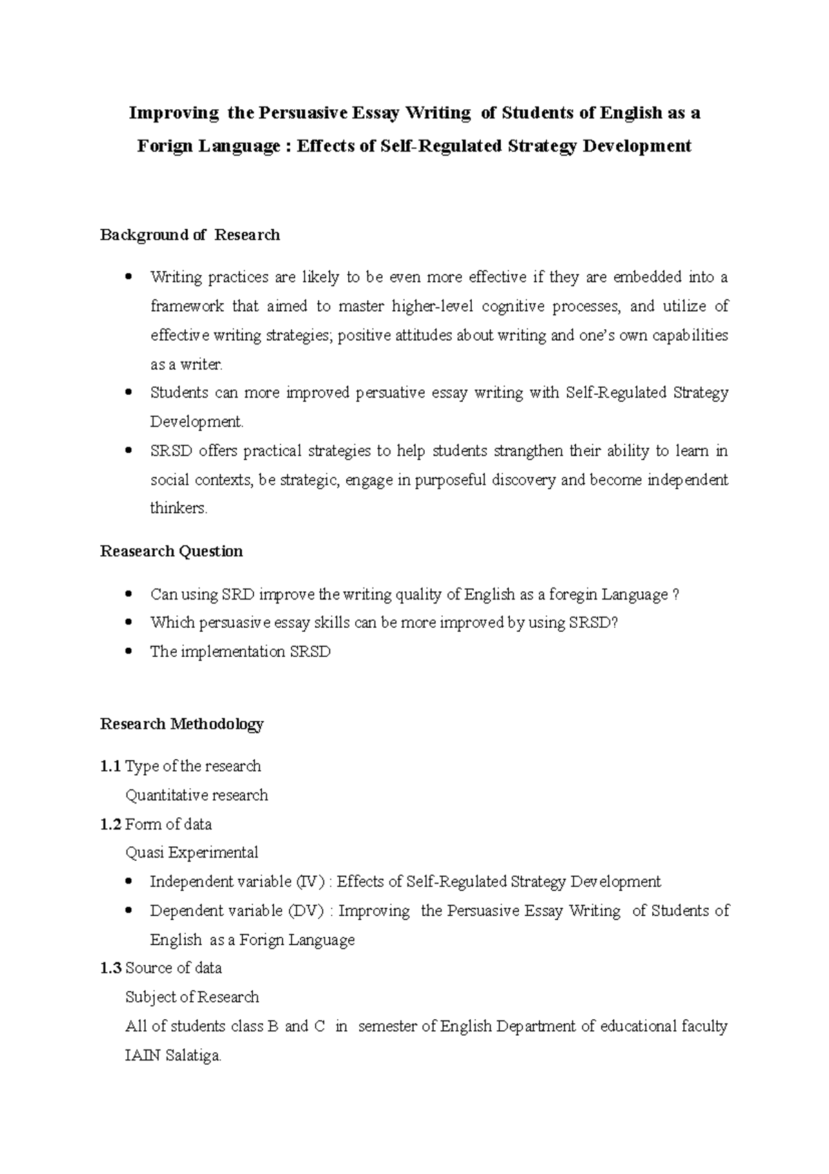 Improving the Persuasive Essay Writing of Students of English as a ...