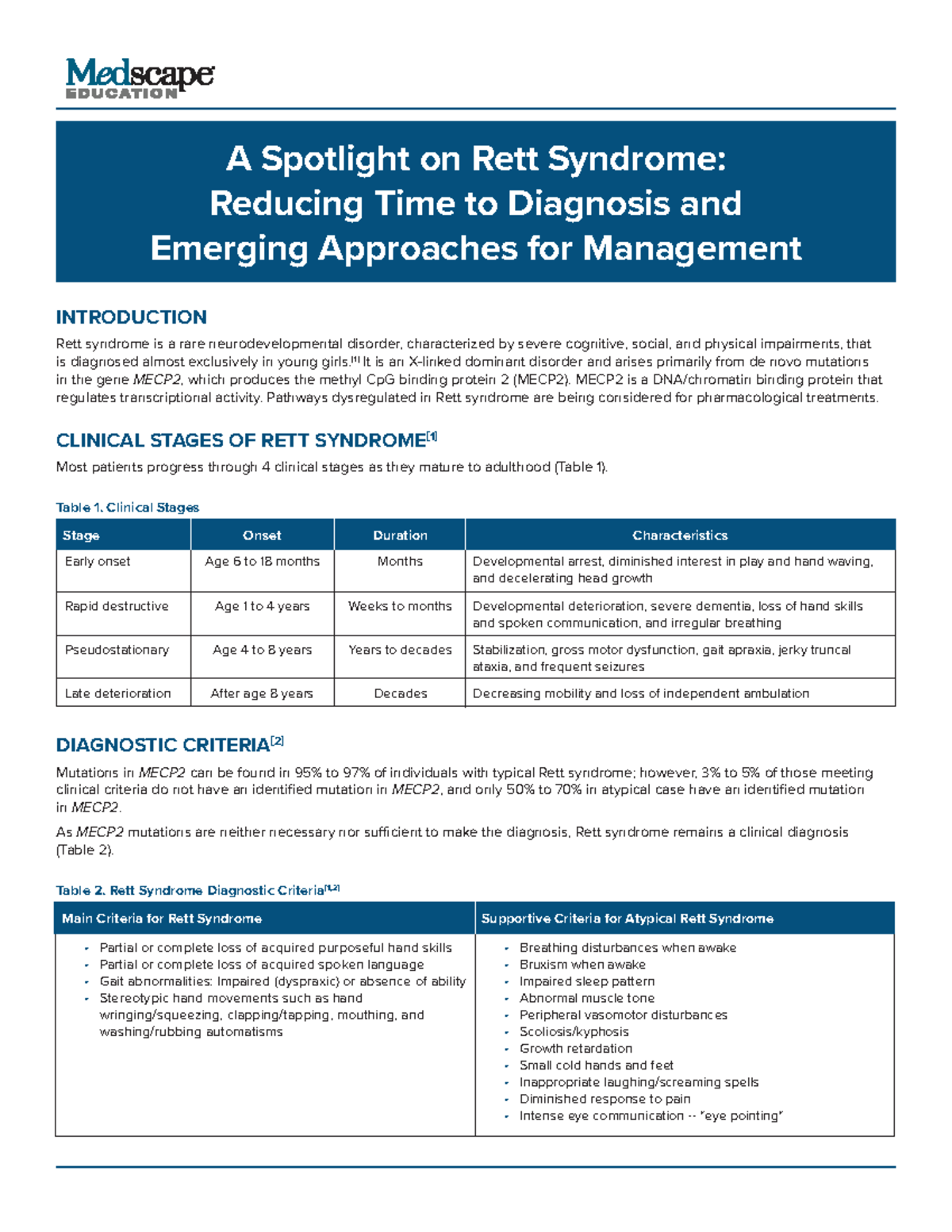 Sd Rett-Clinician Handout - A Spotlight on Rett Syndrome: Reducing Time ...