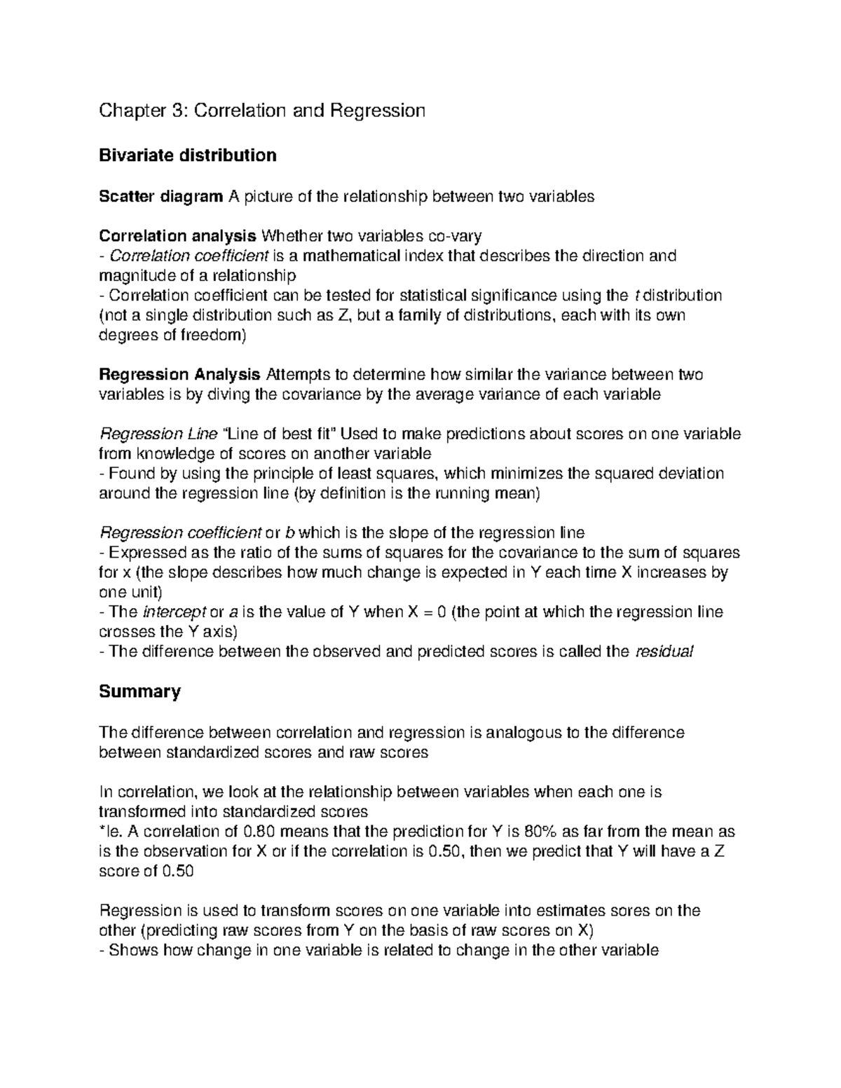 Textbook chapter 3 - Chapter 3: Correlation and Regression Bivariate distribution Scatter ...