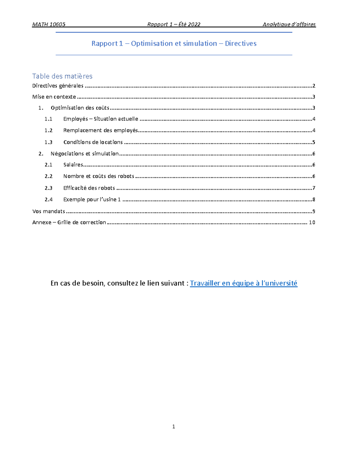 10605 R1 E22 Enonce - Rapport 1 – Optimisation et simulation ...