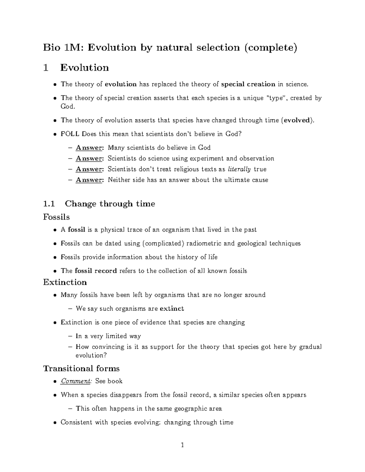 09 2023 Ns Lecture Notes Bio 1m03 Bio 1m Evolution By Natural Selection Complete 1