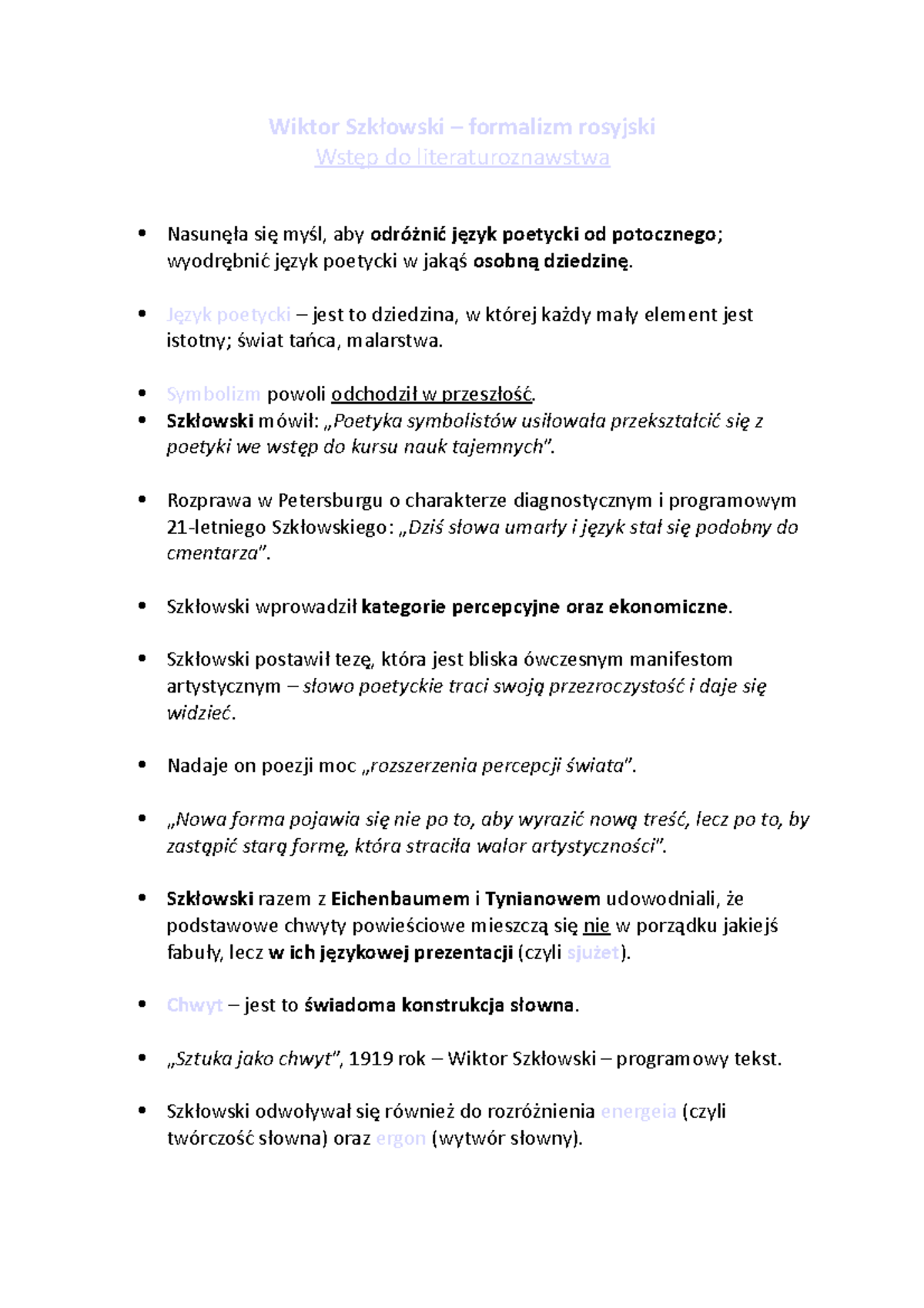 Wiktor Szkłowski - formalizm rosyjski - Wiktor Szkłowski – formalizm ...